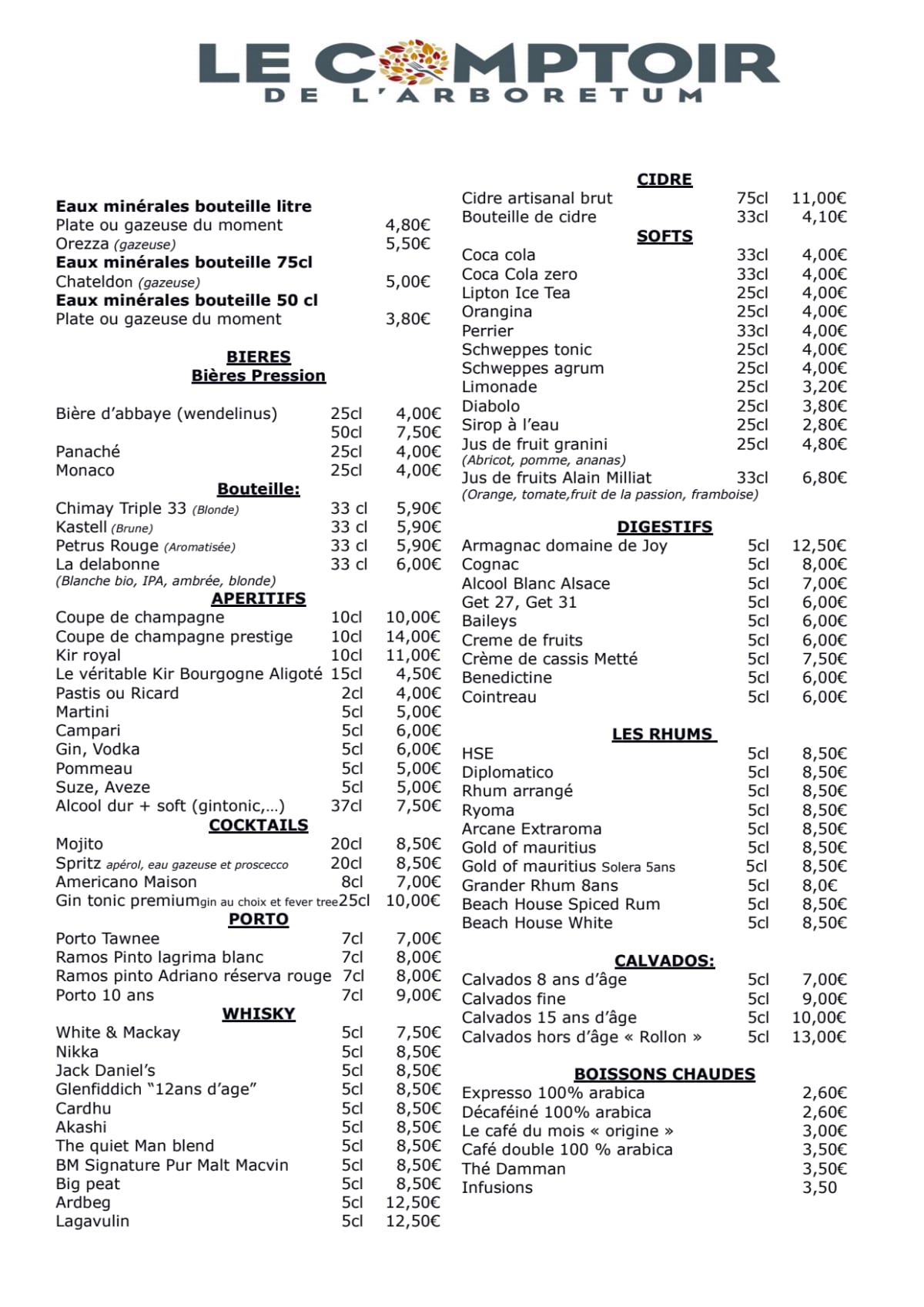 Speisekarte 2024 – Le Comptoir de L'Arboretum in Harcourt – TheFork