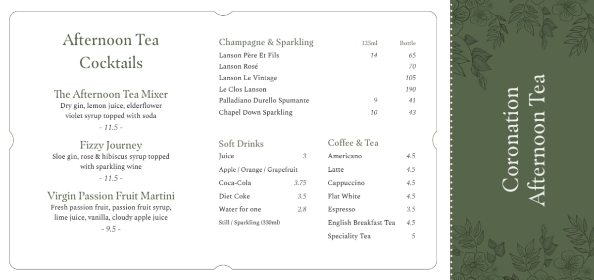 Menù completo e carta 2023 - Tea Lounge at The Clermont Victoria a ...