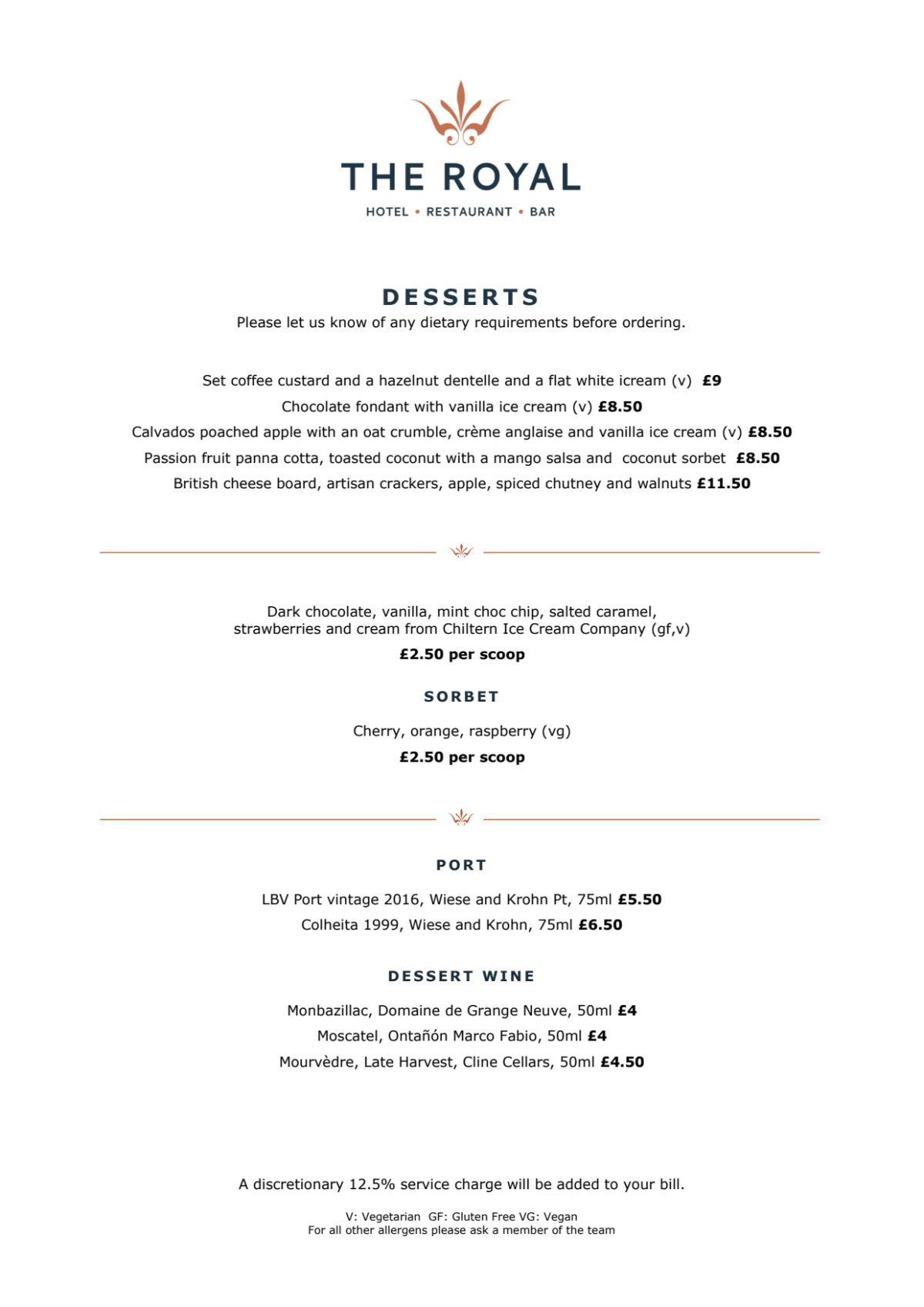 Menu 2024 - The Royal in Wallingford | TheFork