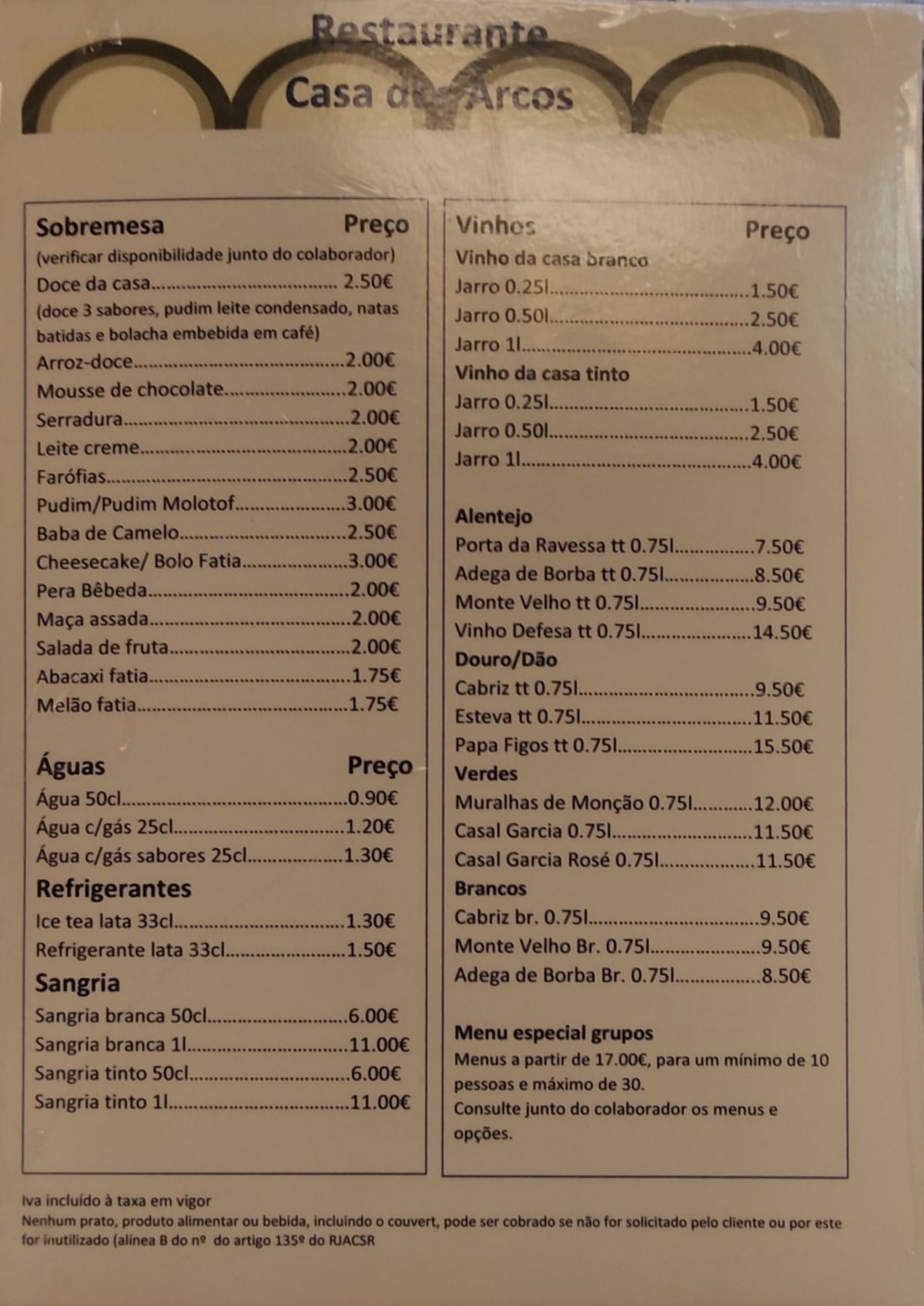 Speisekarte 2024 – Casa dos Arcos in Parede – TheFork