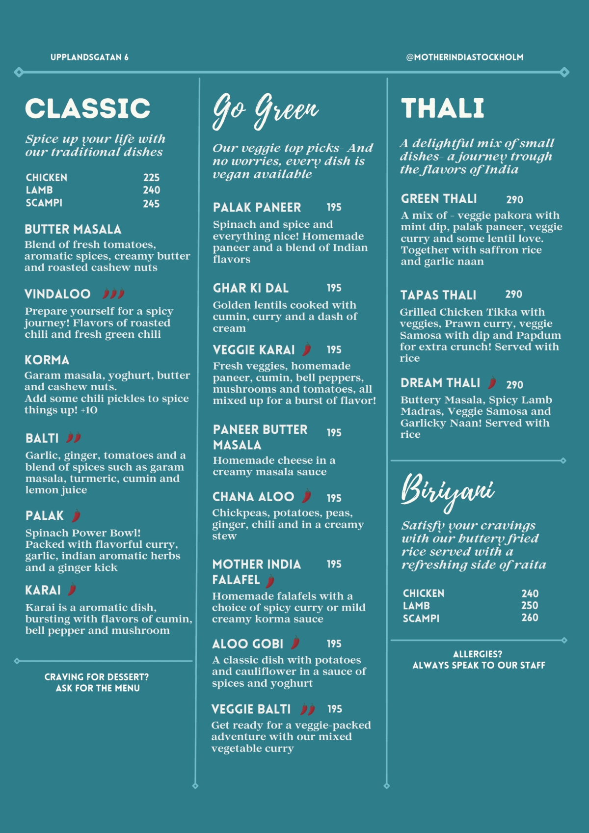 Carte et Menus 2024 - Mother India Stockholm à Stockholm | TheFork