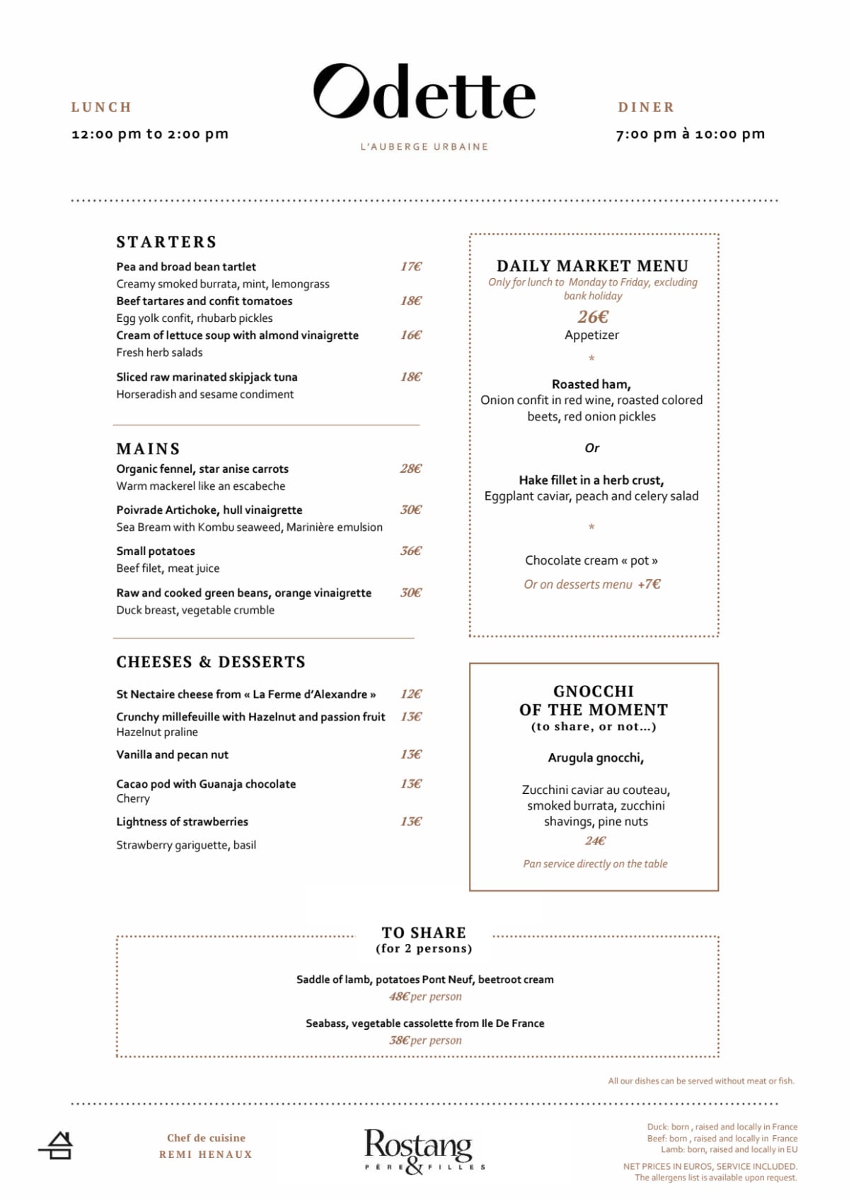 Menu 2023 - Odette in Paris-1ER-Arrondissement | TheFork