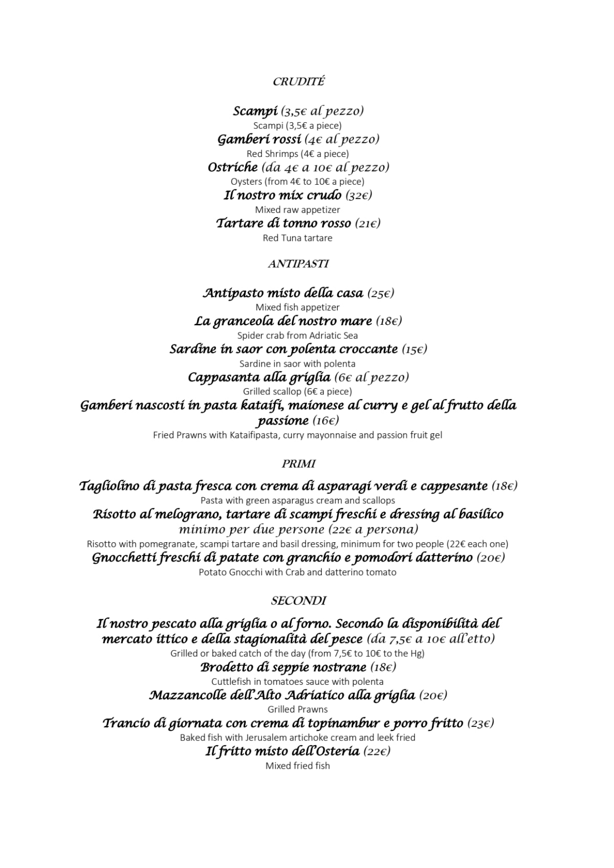 Menù completo e carta 2023 - Osteria Caorlotta a Firenze | TheFork