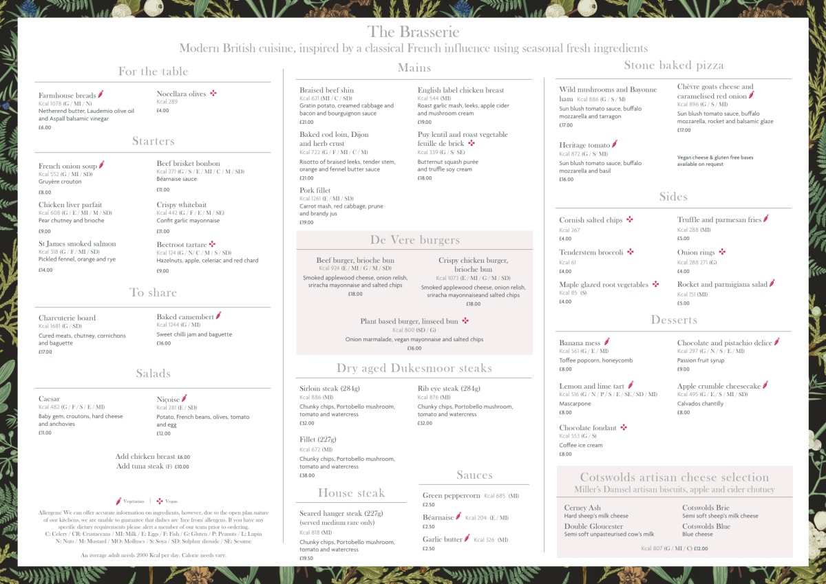 Menu 2023 - The Brasserie at Cotswold Water Park in Cirencester | TheFork