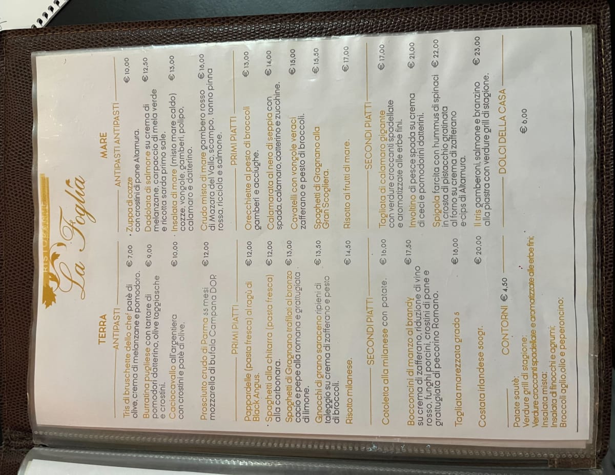 Menus 2024 - La Foglia - Ristorante Pesce e Carne in Milan | TheFork