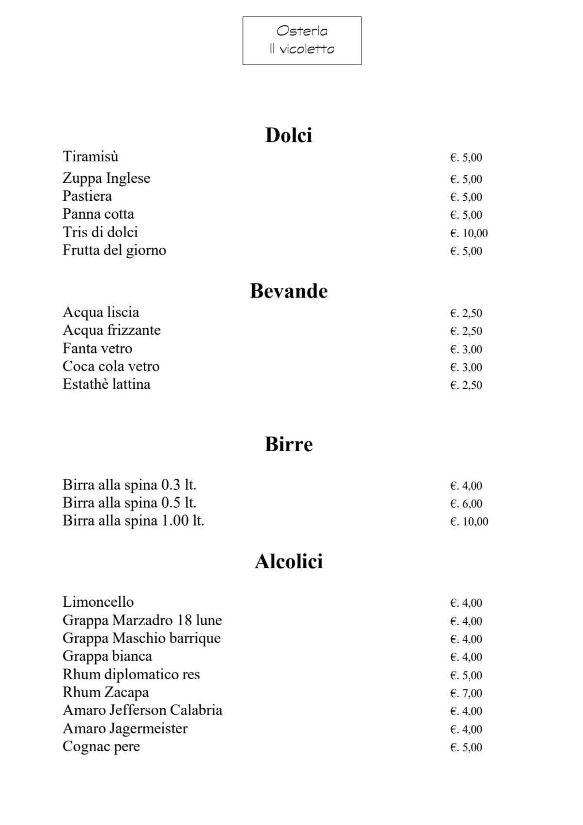 Menu 2024 - Osteria Il Vicoletto in Perugia | TheFork