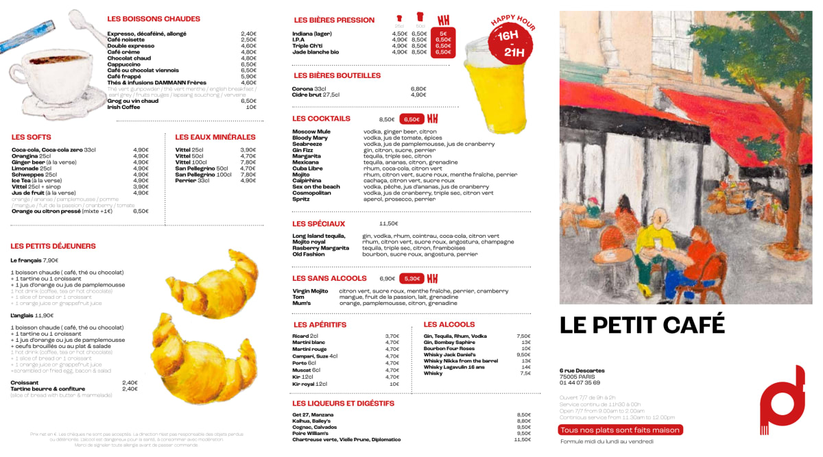 Menu 2024 - Le Petit Café in Paris | TheFork