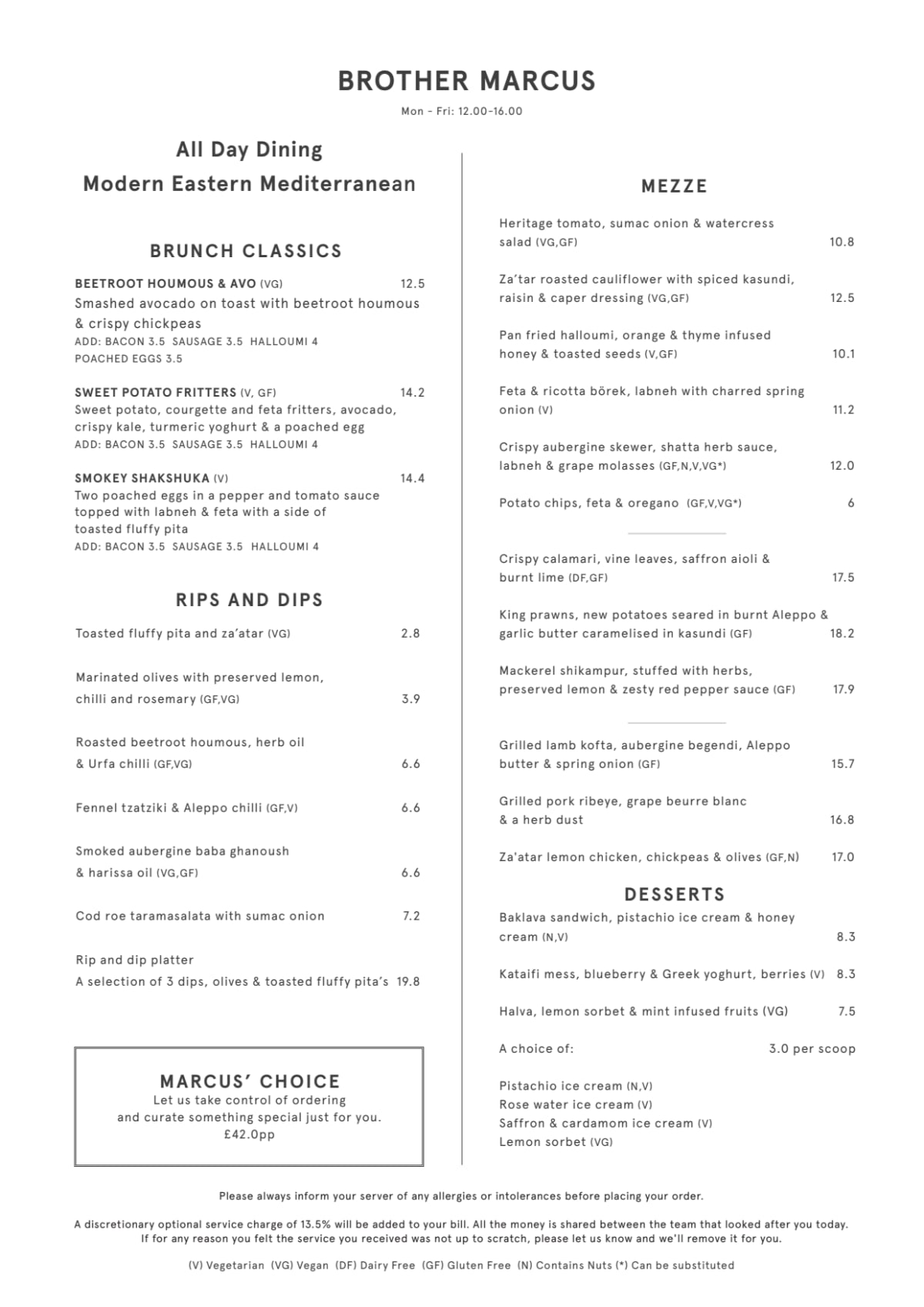 Menus 2024 - Brother Marcus Borough in London | TheFork