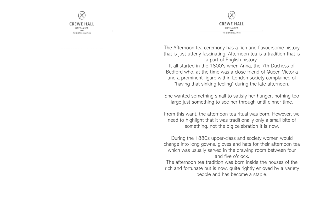 Menus 2024 - Afternoon Tea at Crewe Hall in Crewe | TheFork