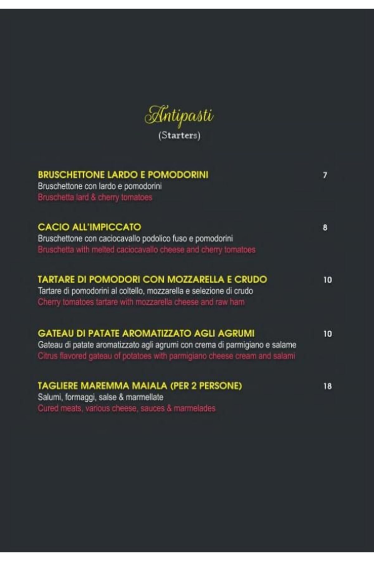 Carte et Menus 2024 - Maremma Maiala à Naples | TheFork