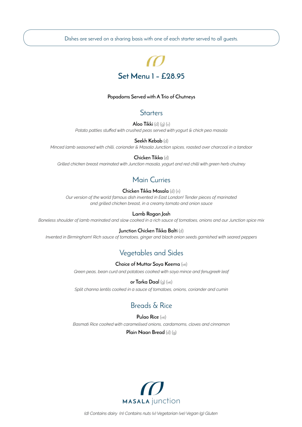 Menu 2024 - Masala Junction em Nottingham | TheFork