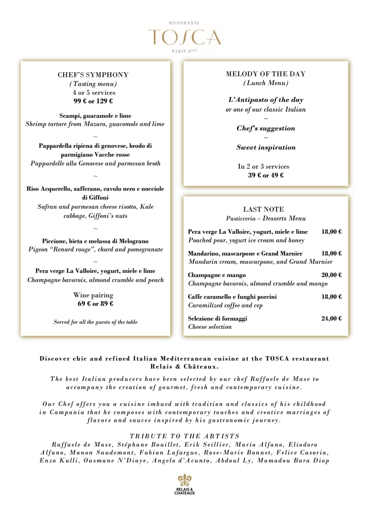 Menu 2023 - Tosca in Paris | TheFork