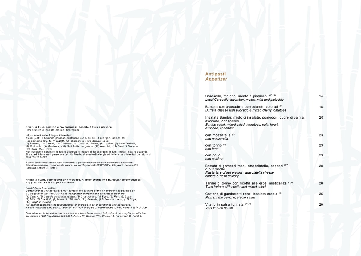 Carte et Menus 2024 - Lido Bambù à Losciale | TheFork