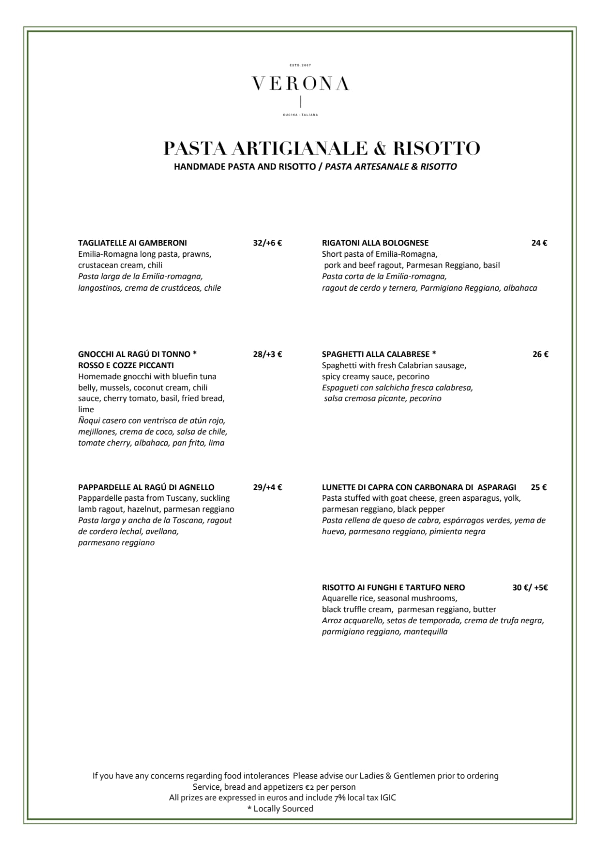 Carte et Menus 2024 - Verona à Abama | TheFork