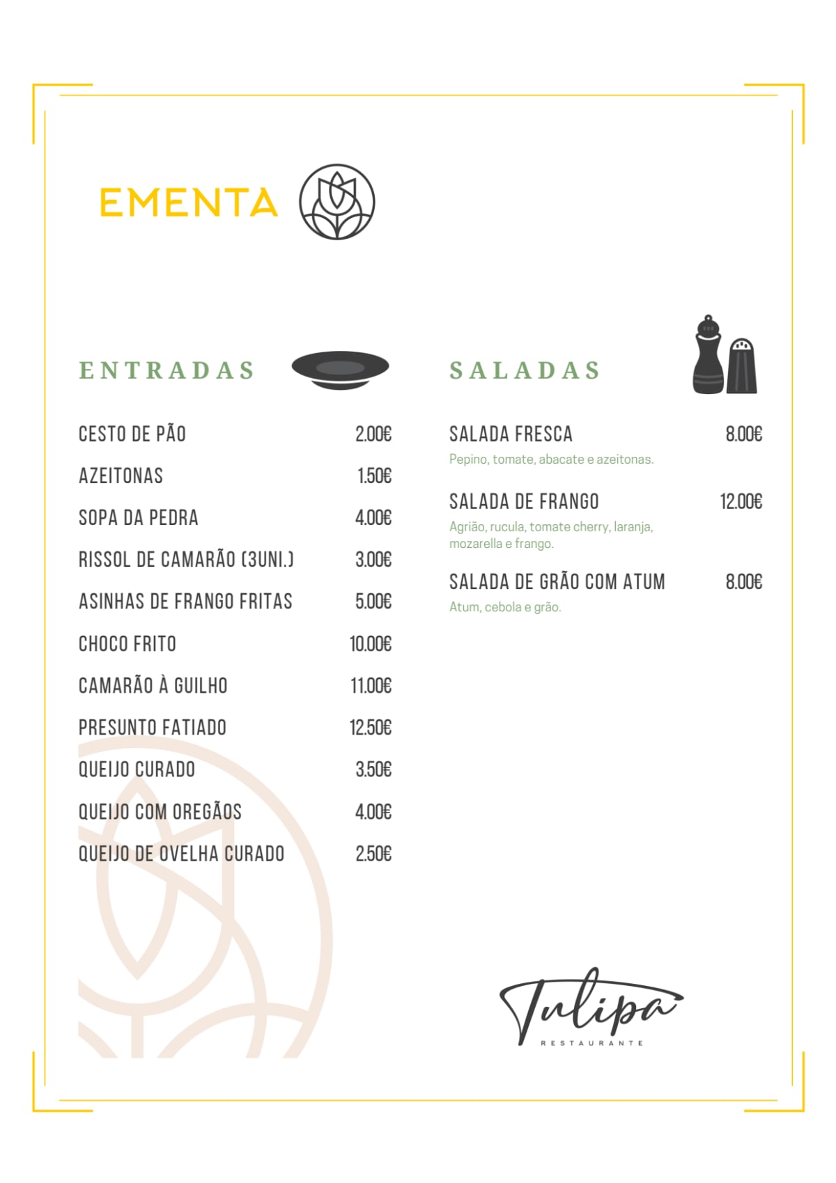 Menu 2024 - Tulipa Restaurante in Loures | TheFork