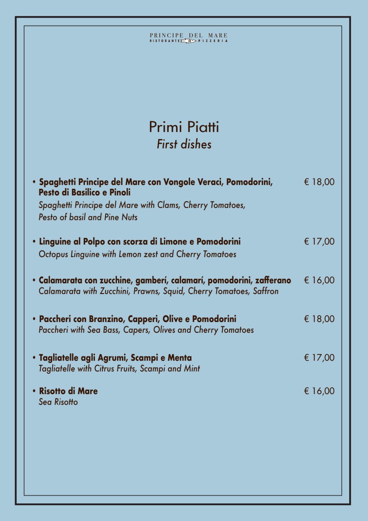 Menù completo e carta 2024 - Principe del Mare a Firenze | TheFork
