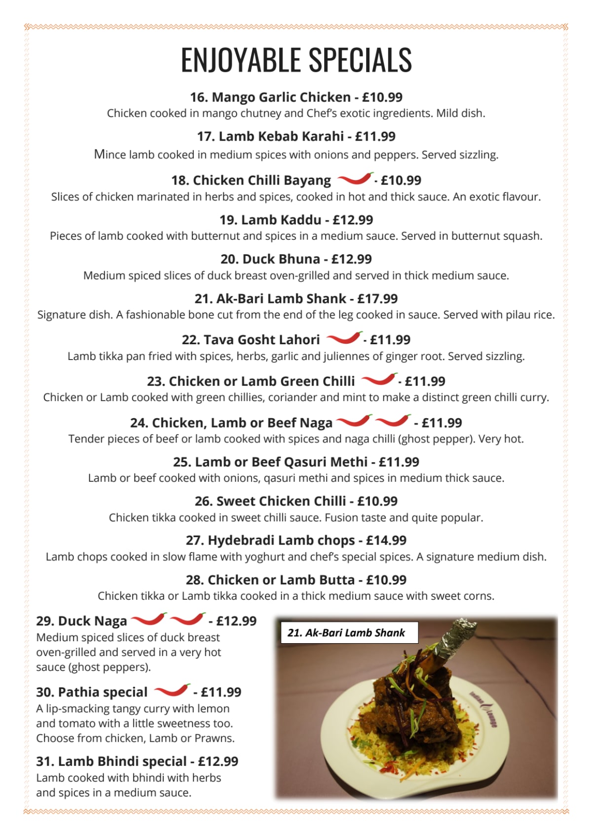 Menus 2024 - Indian Lounge in London | TheFork