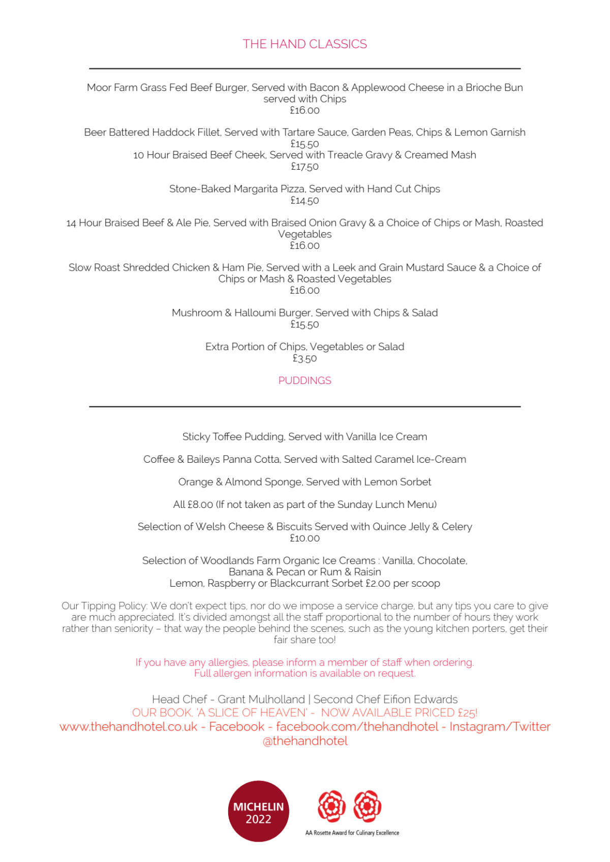 Menu 2024 - The Hand at Llanarmon in Llangollen | TheFork