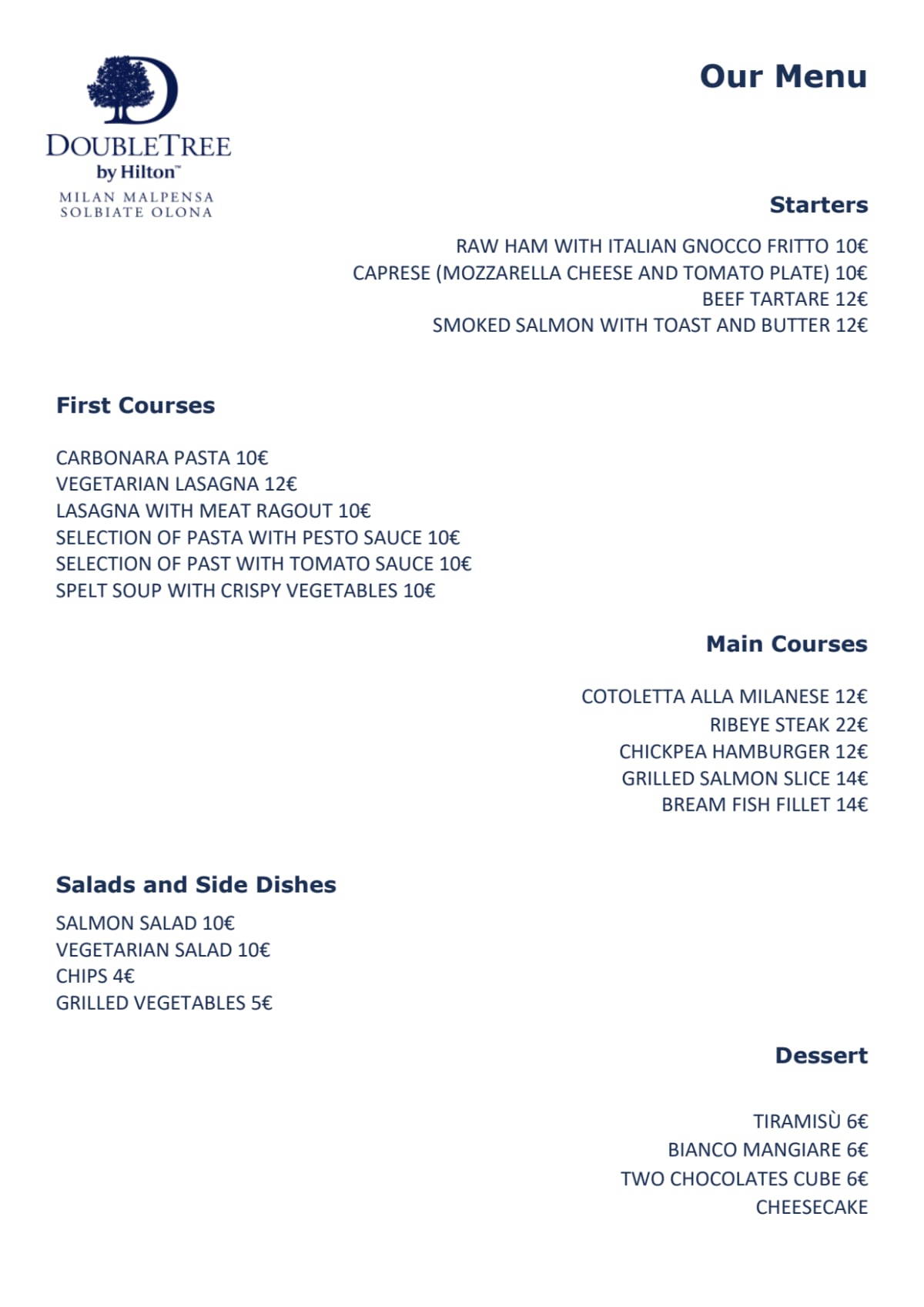 Carte et Menus 2023 - DoubleTree by Hilton Milan Malpensa à Solbiate ...