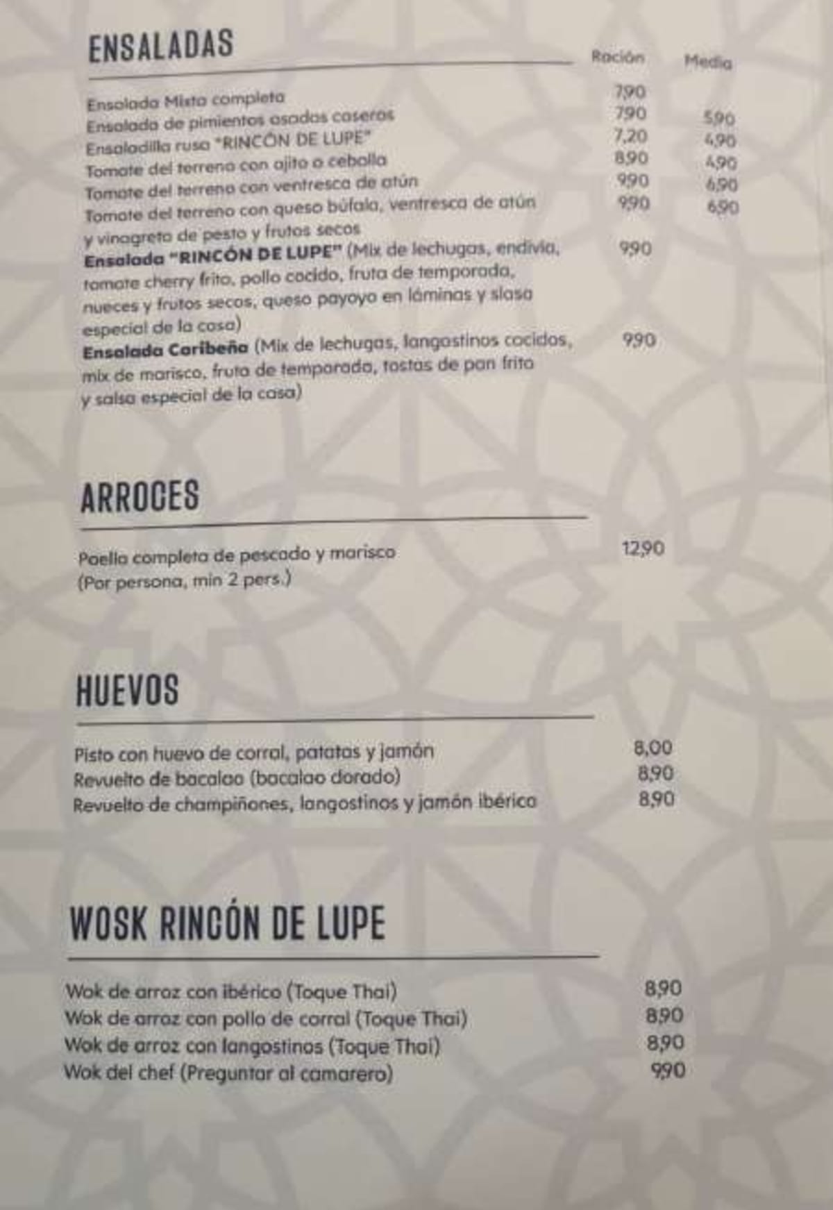 Carte et Menus 2024 - Rincón de Lupe à Málaga | TheFork