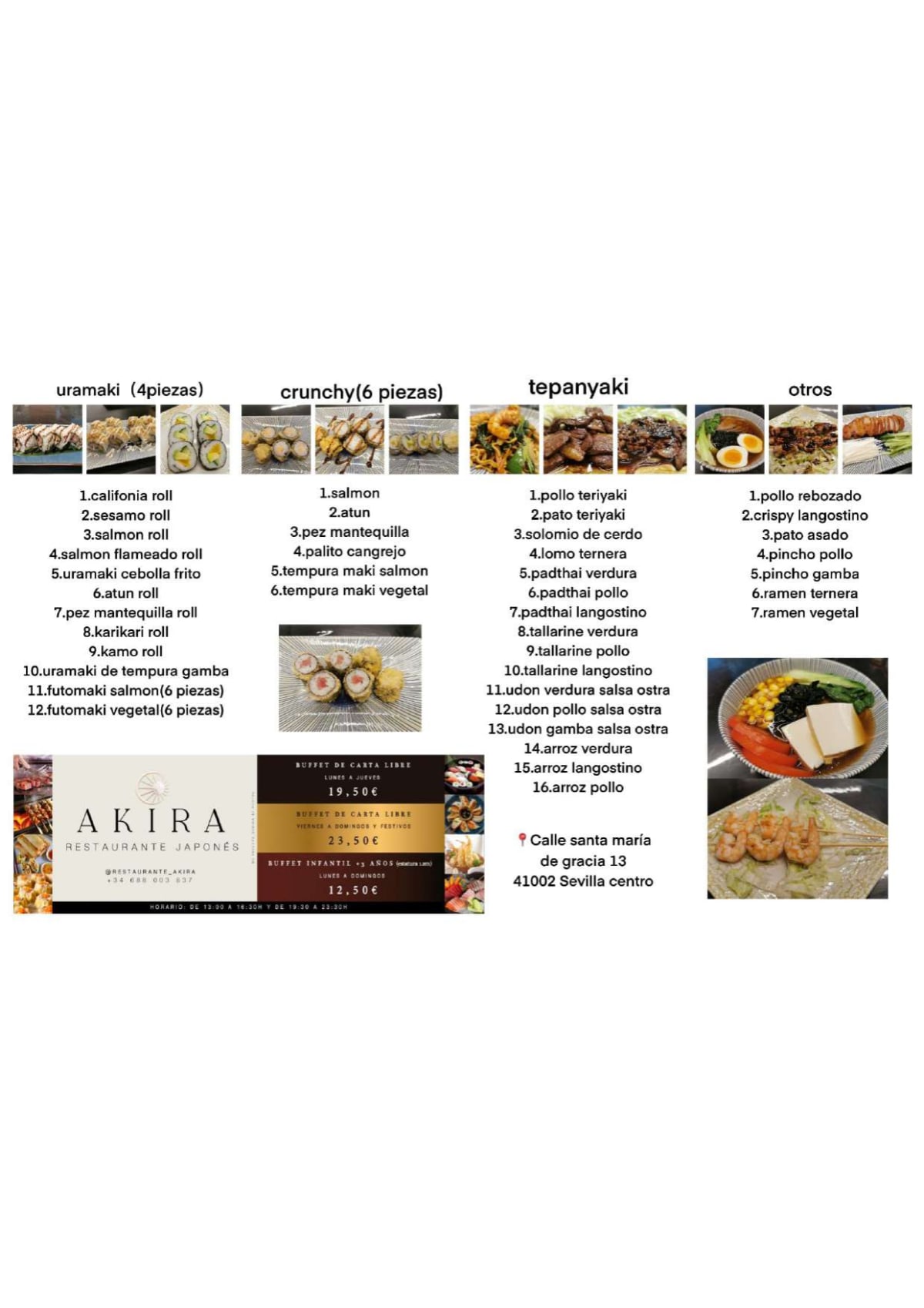 Menù completo e carta 2024 - Akira a Siviglia | TheFork