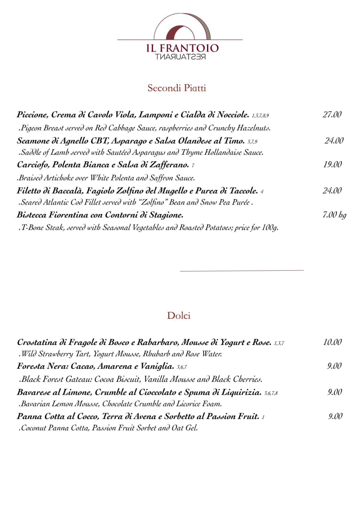 Carte et Menus 2023 - Il Frantoio à Colle di Val d'Elsa | TheFork