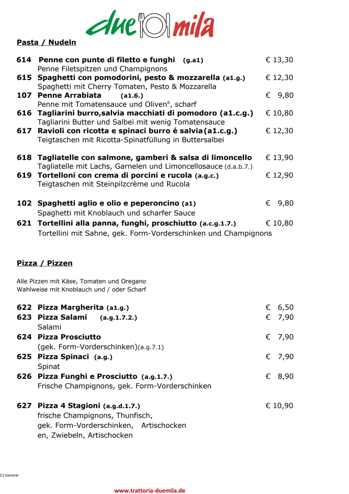 Carte et Menus 2024 - Trattoria Due Mila à Düsseldorf | TheFork
