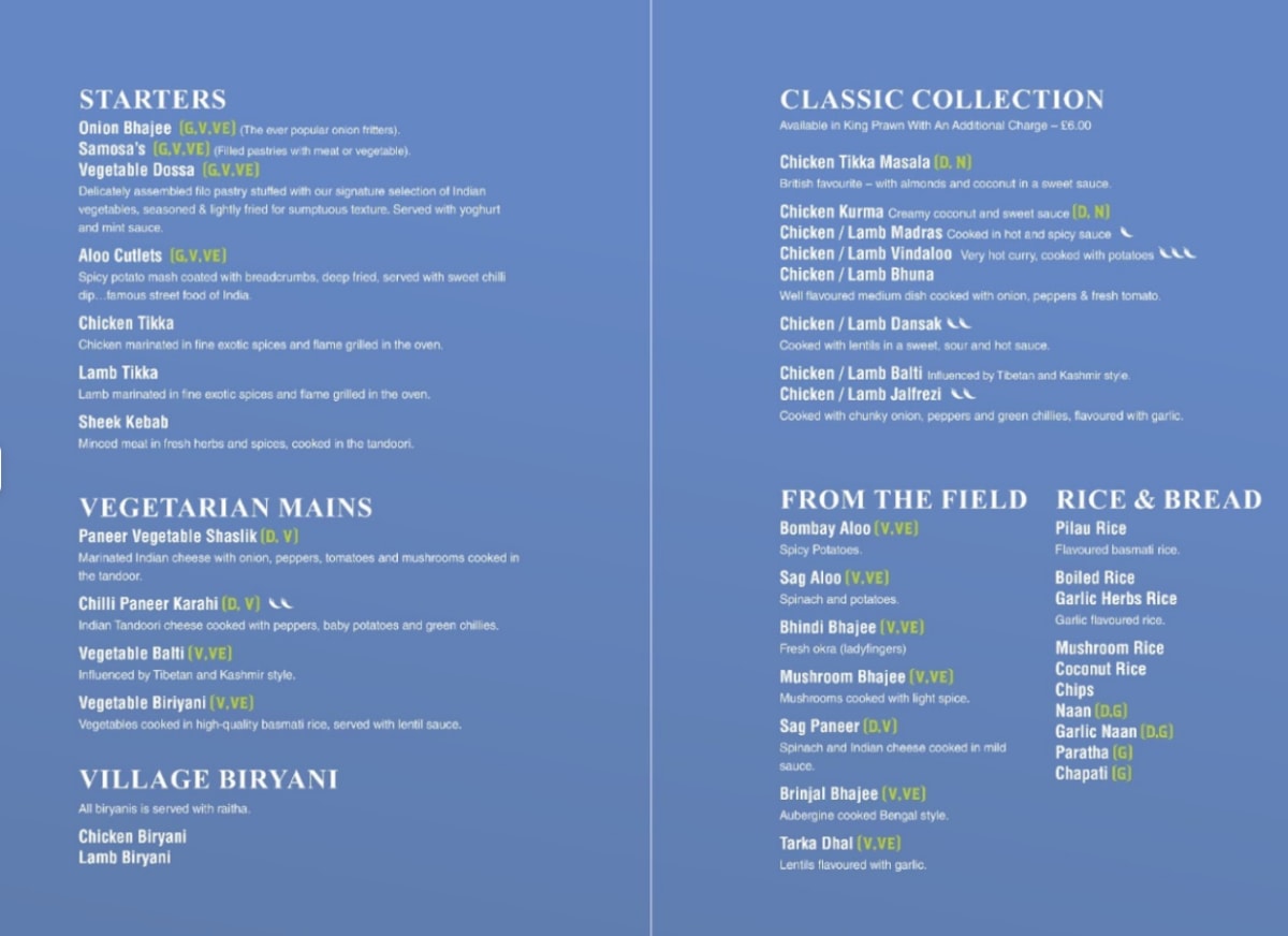 Menu 2024 - Village Indigo at Willow Inn in Braintree | TheFork