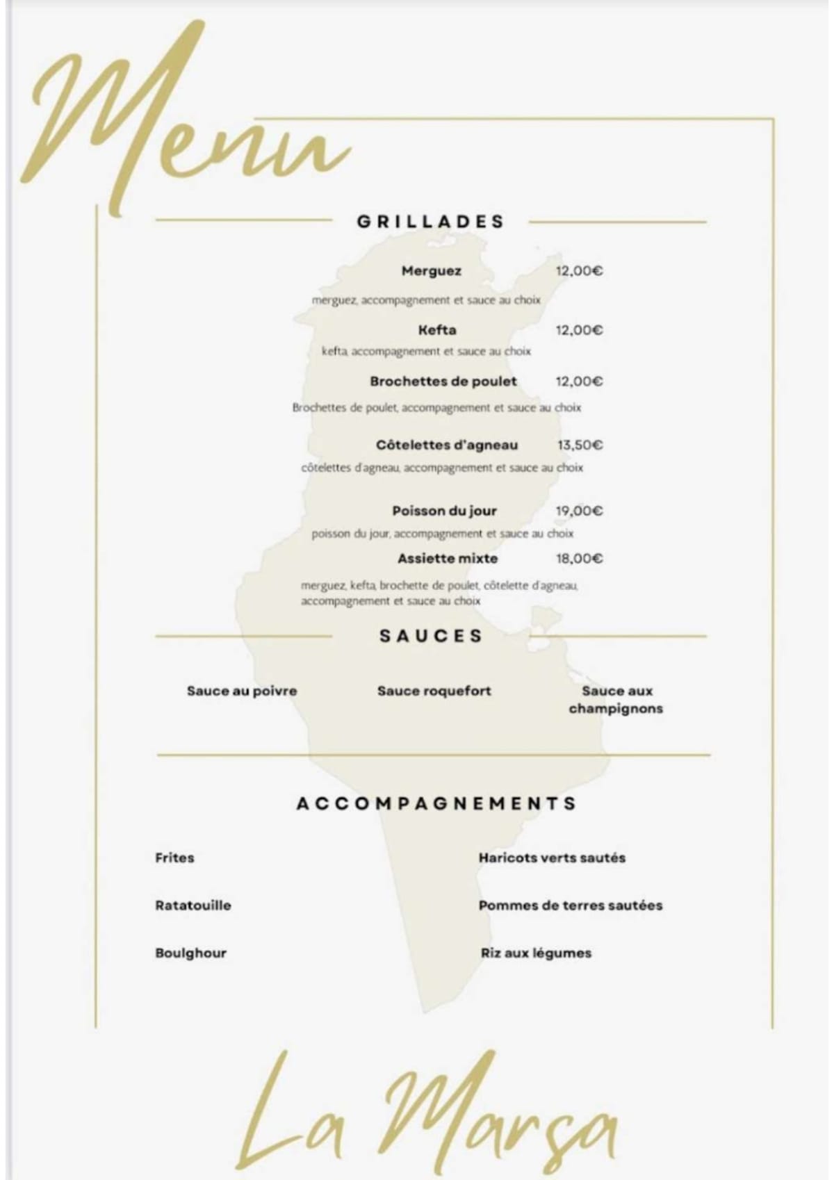 Carte et Menus 2024 - La Marsa à Nice | TheFork