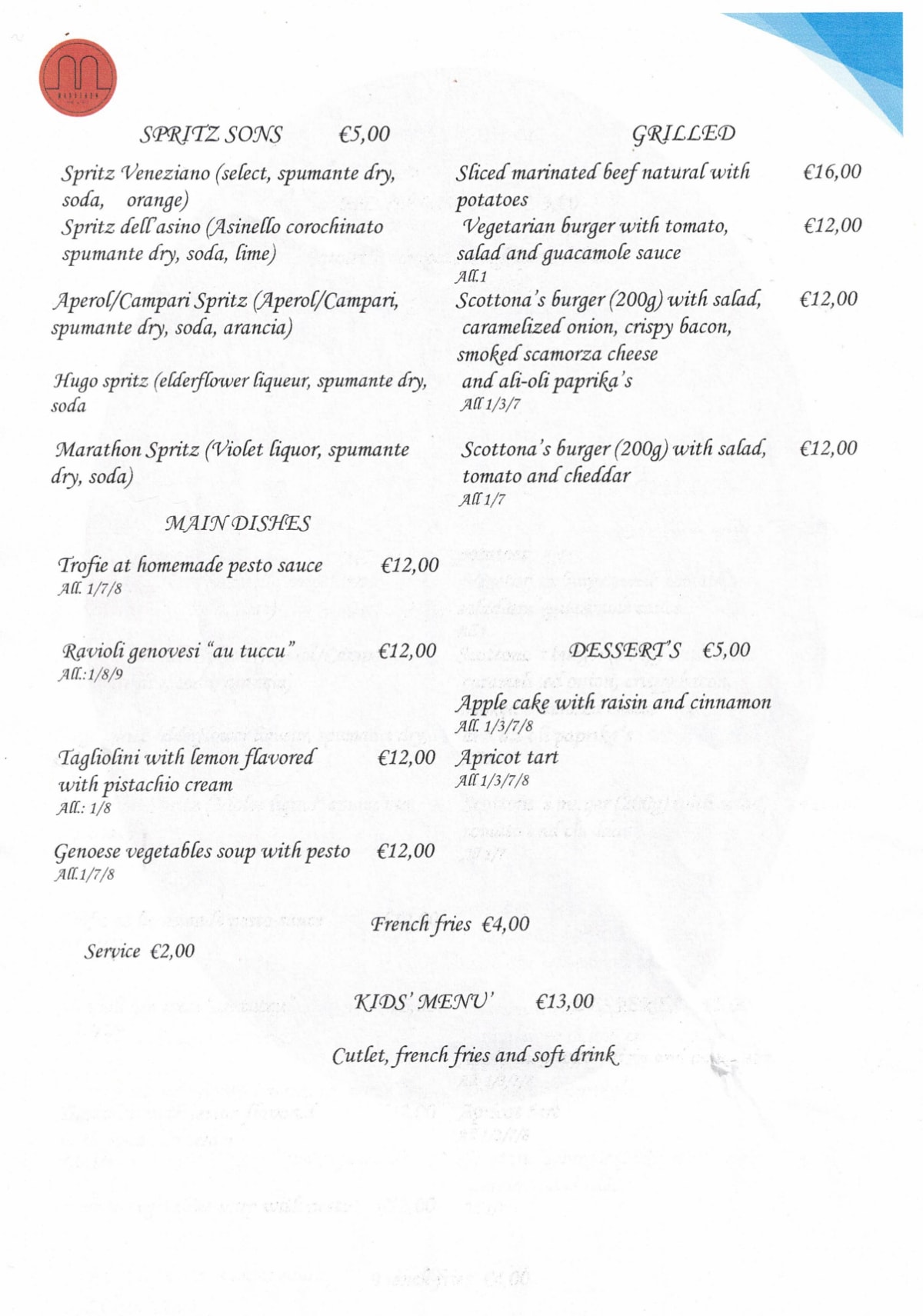 Menu 2024 - Marathon Restaurant & Pub em Génova | TheFork