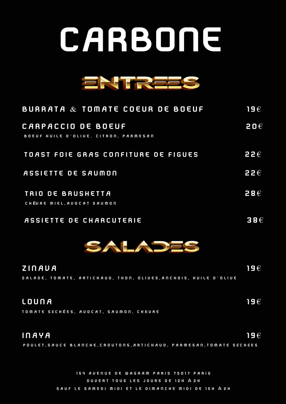 Menu 2024 - Carbone in Paris | TheFork