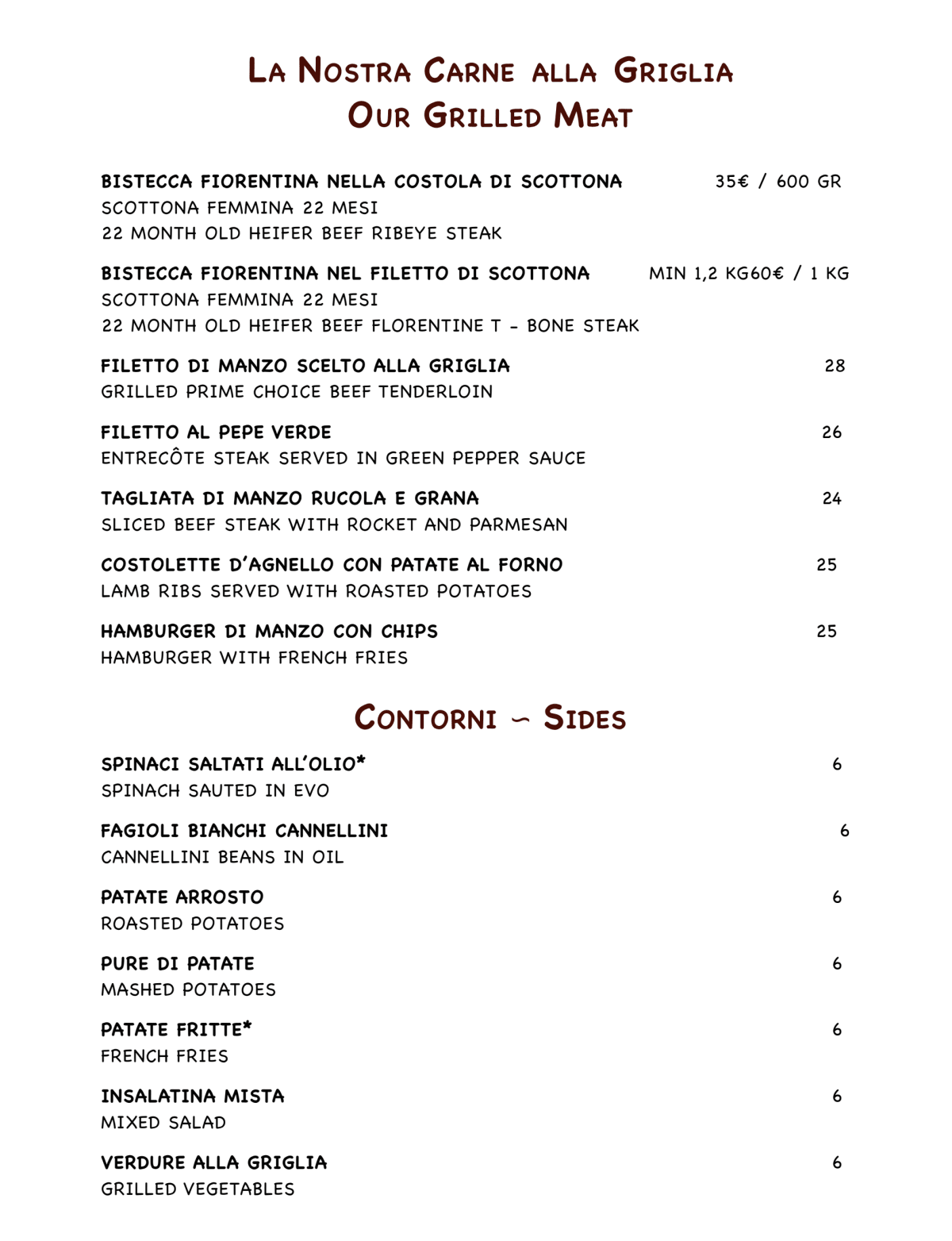 Carte et Menus 2024 - Trattoria Vecchia Griglia- Firenze à Florence ...