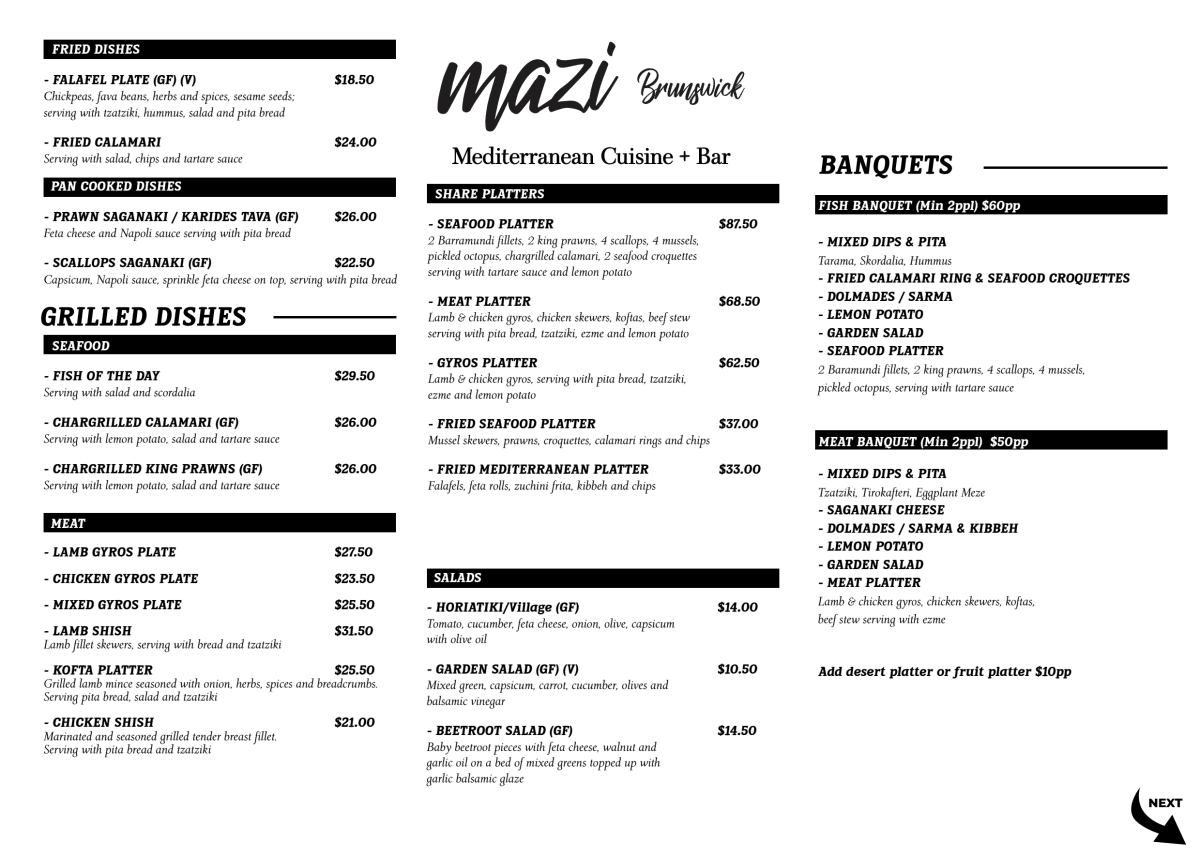 Carte et Menus 2023 - Mazi Brunswick à Brunswick (VIC) | TheFork