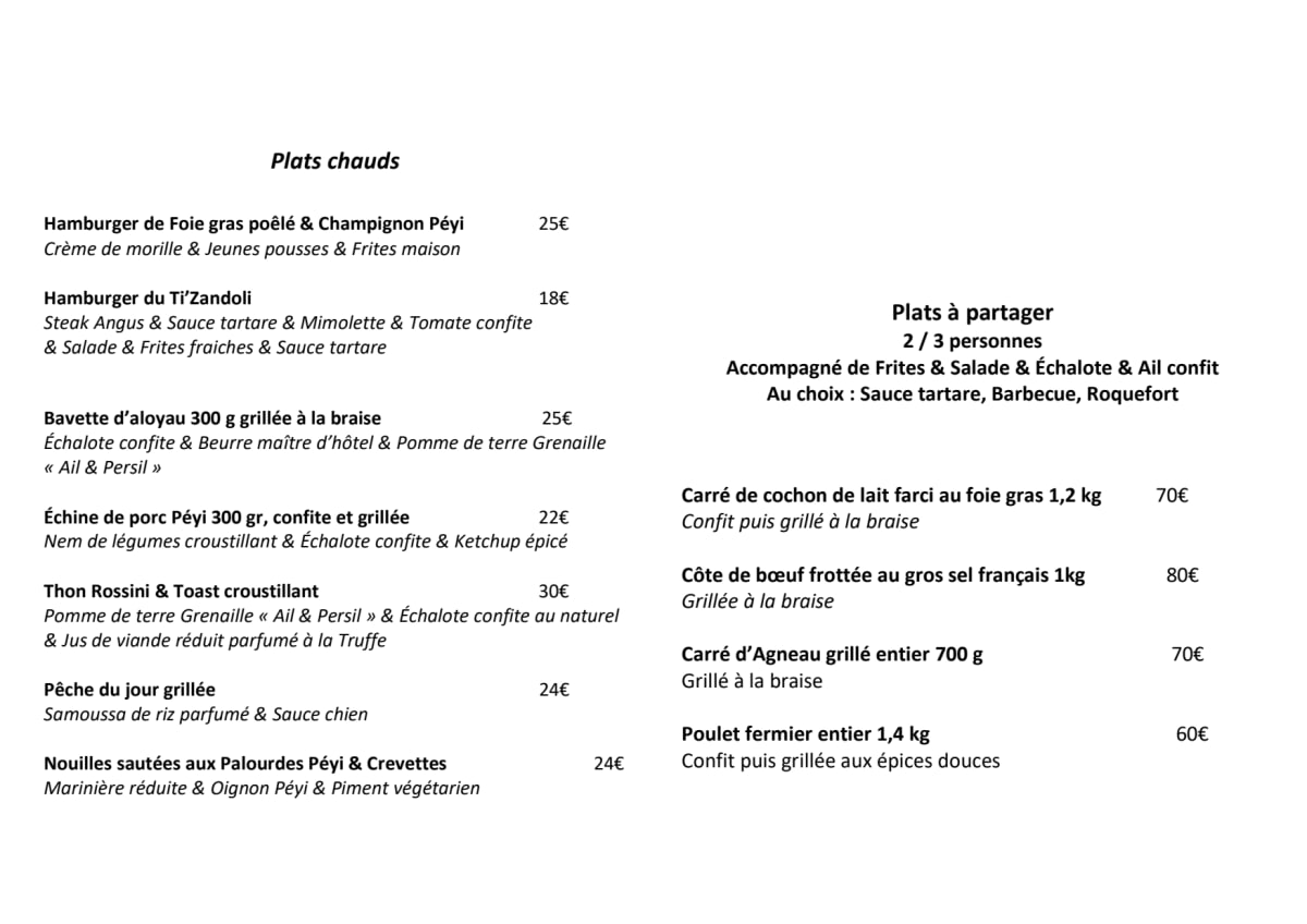 Carte et Menus 2023 - O Ti Zandoli à Les Trois Ilets | TheFork