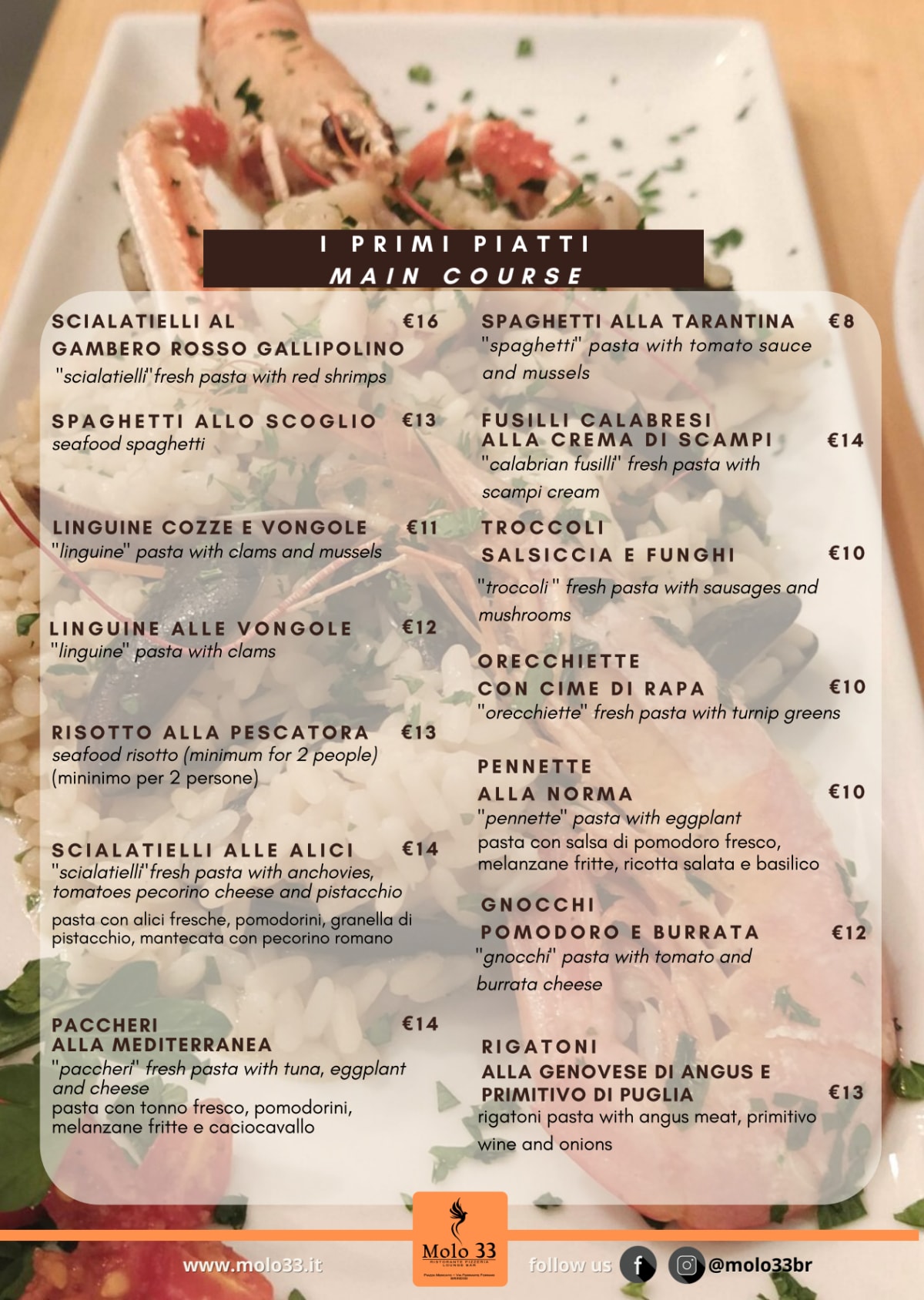 Carte et Menus 2024 - Molo 33 à Brindisi | TheFork