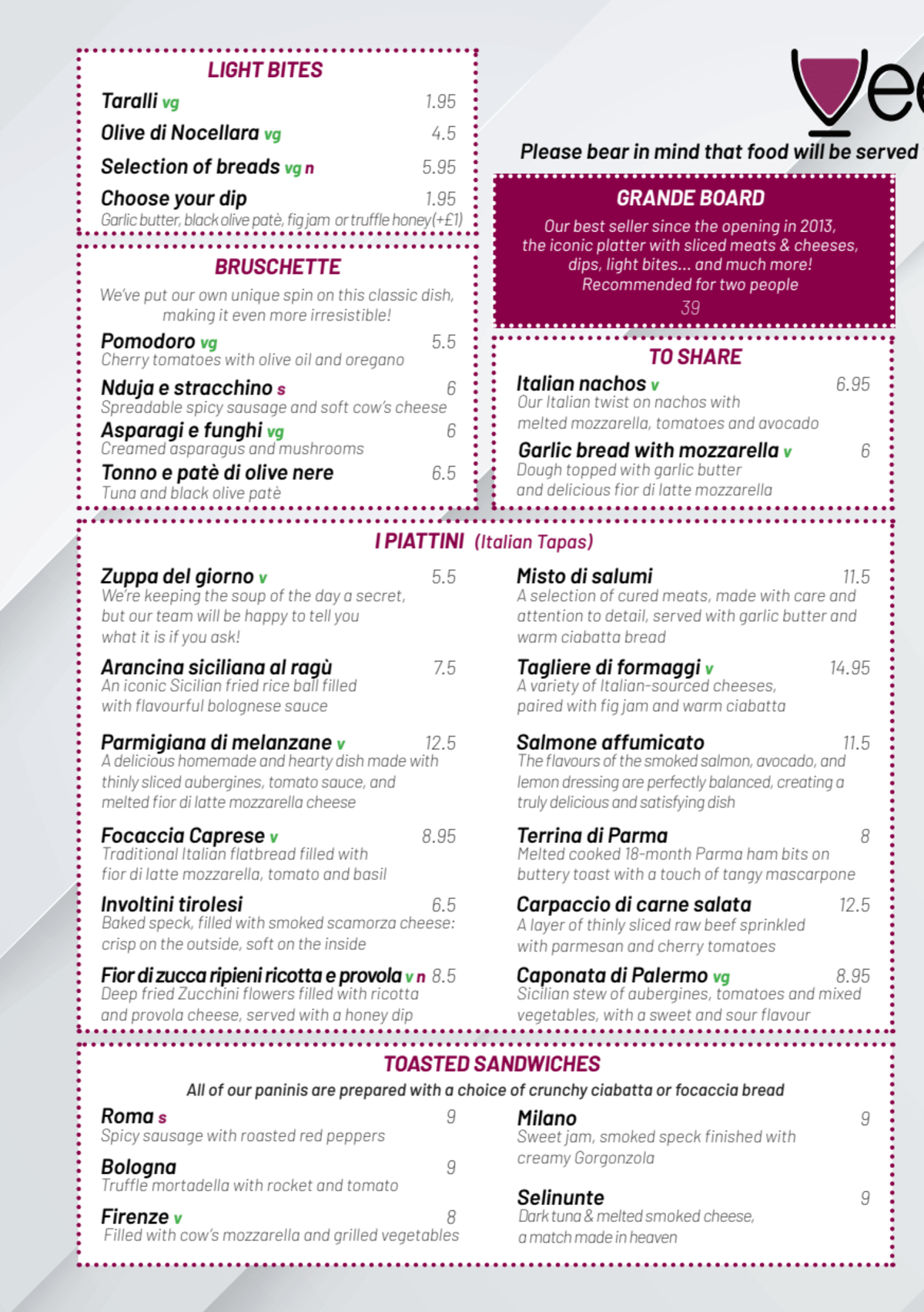 Carte et Menus 2024 - Veeno Milton Keynes à Milton Keynes | TheFork