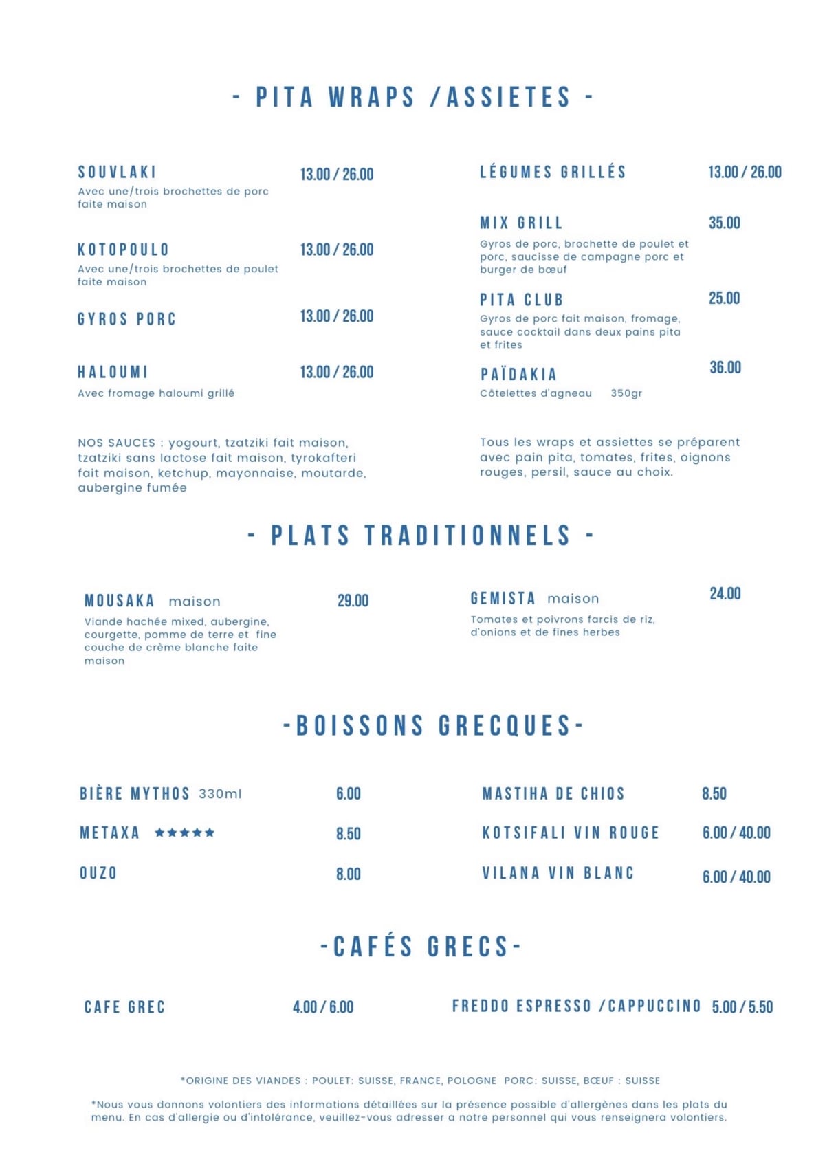 Menu 2024 - Le Grec in Geneva | TheFork