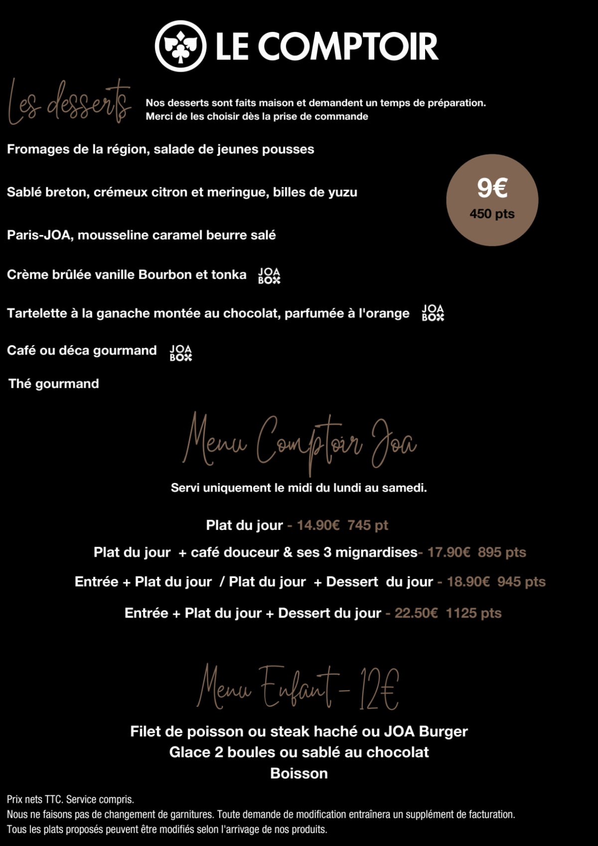 Carte et Menus 2023 - Le Comptoir JOA - Saint-Pair-sur-Mer à Saint-Pair ...