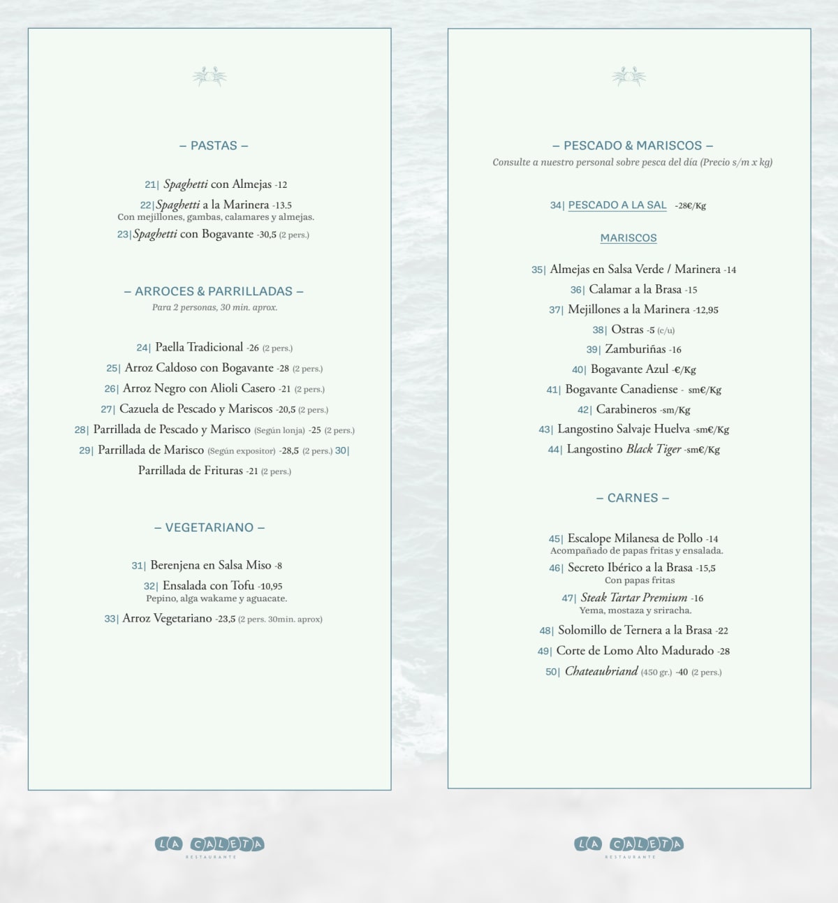 Carte et Menus 2024 - La Caleta à Barriada De Fyffes | TheFork