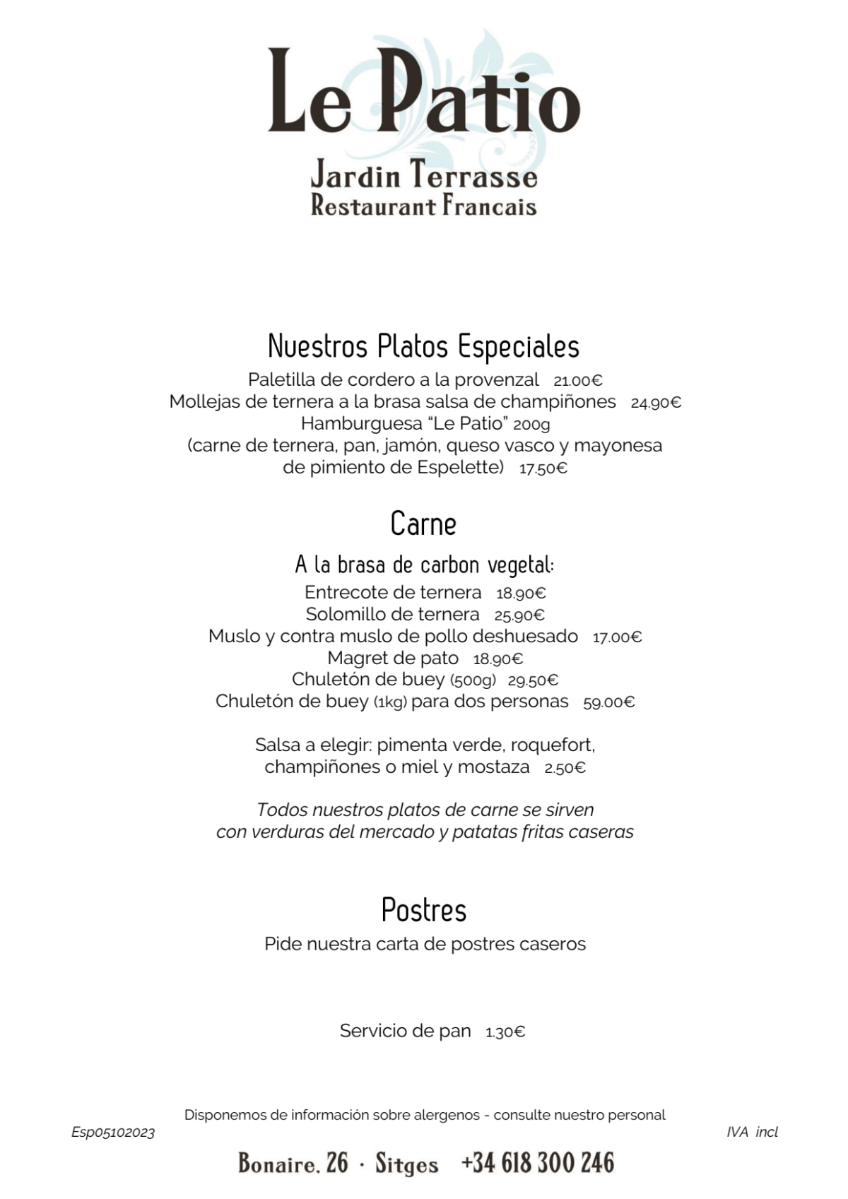 Carte et Menus 2024 - Le Patio Jardin Terrasse à Sitges | TheFork