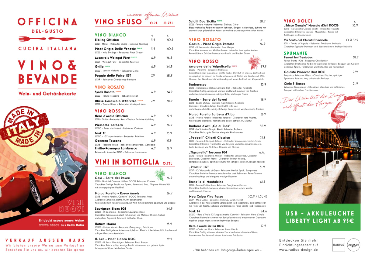 Menù completo e carta 2024 - Officina del Gusto a Brühl | TheFork