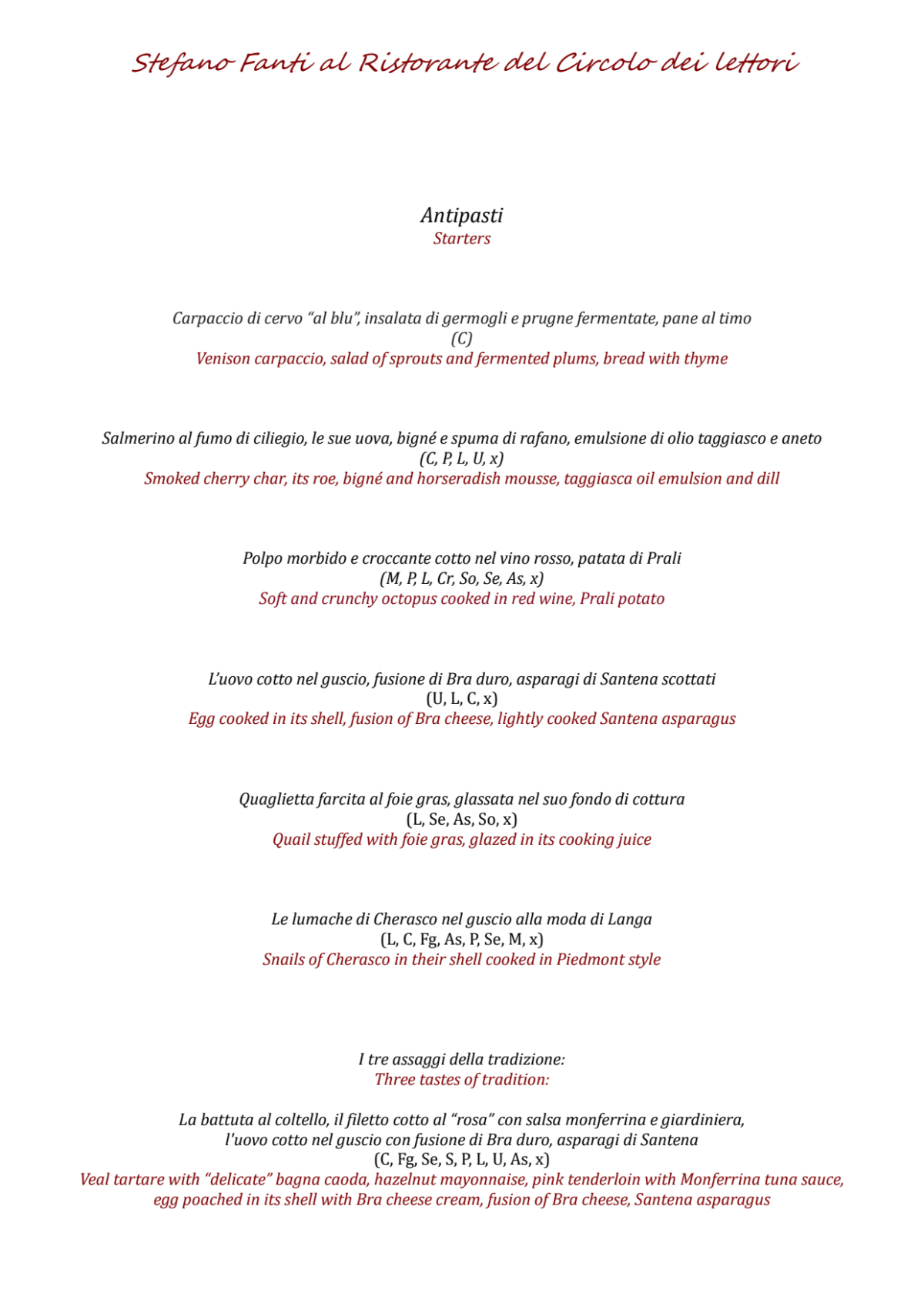 Carte et Menus 2023 - Ristorante Circolo dei Lettori à Turin | TheFork