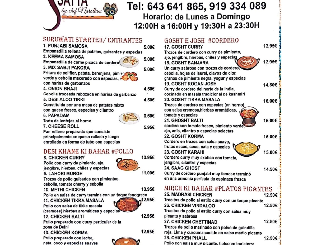 Carta y menù 2024 Actualizados - Satya Indian restaurant en ...