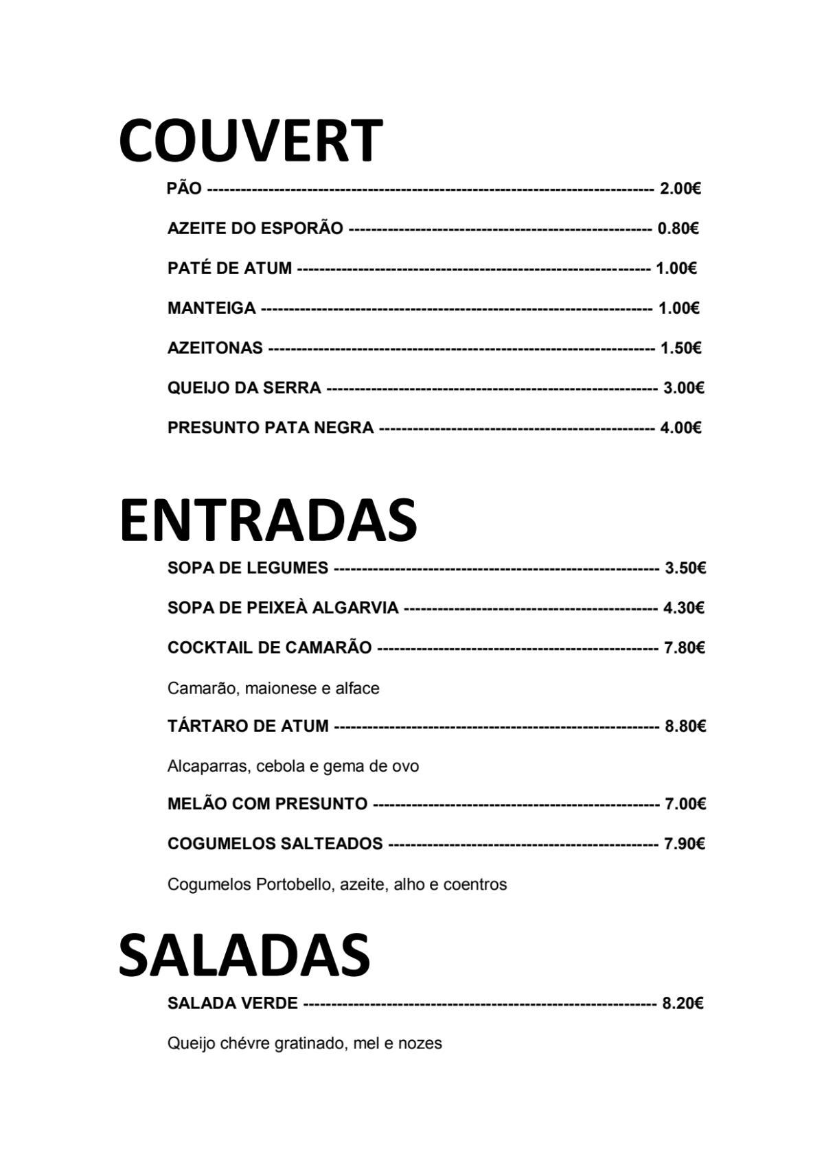 Menu 2024 - Squash em Portimão | TheFork