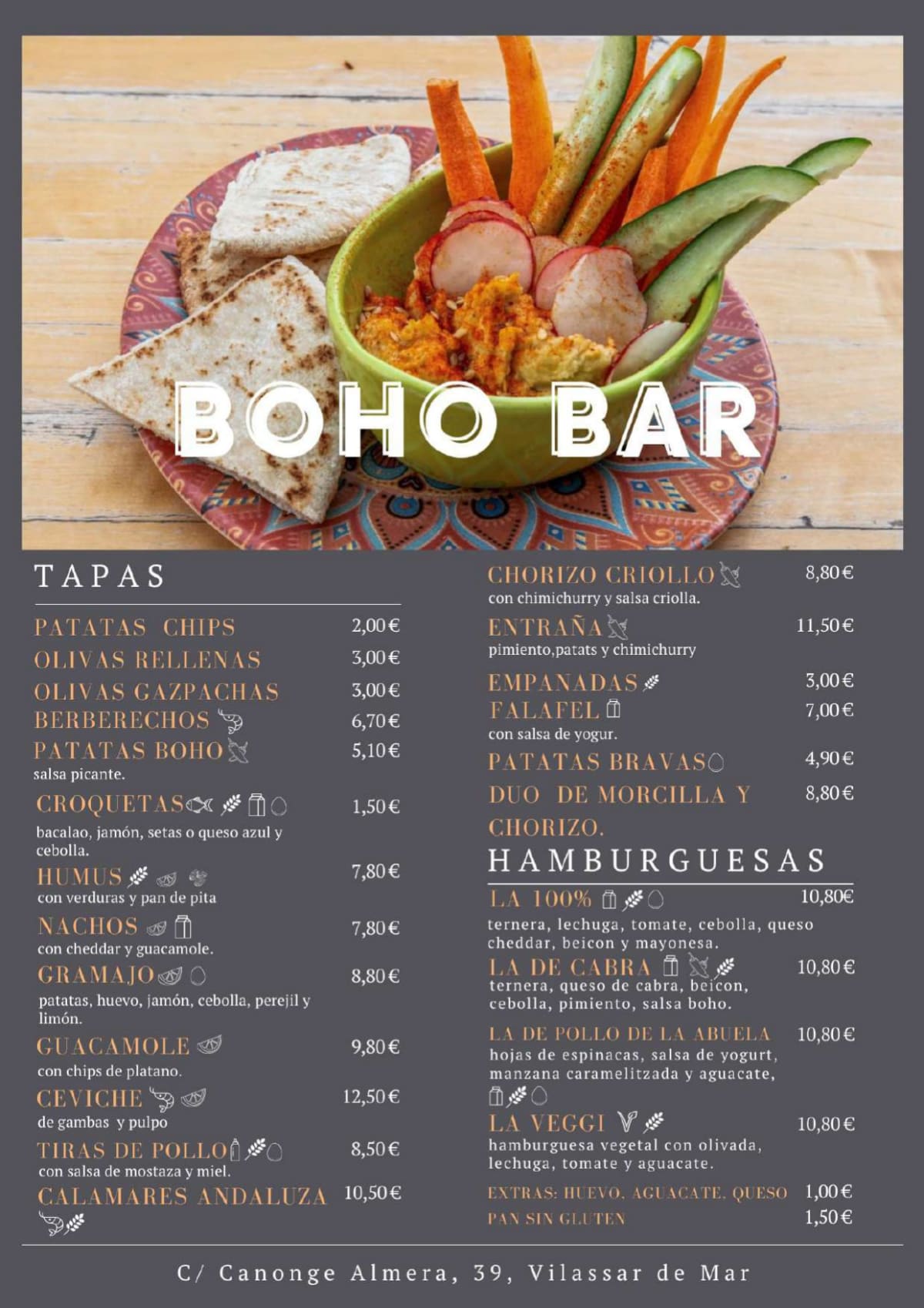 Carte et Menus 2024 - Boho bar vdm à Vilassar De Mar | TheFork