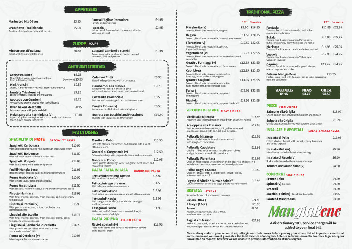 Menus 2024 - Mangia Bene in London | TheFork