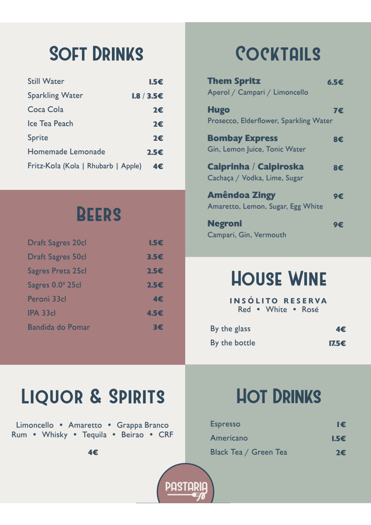 Menu 2024 - Pastaria - Principe Real in Lisbon | TheFork