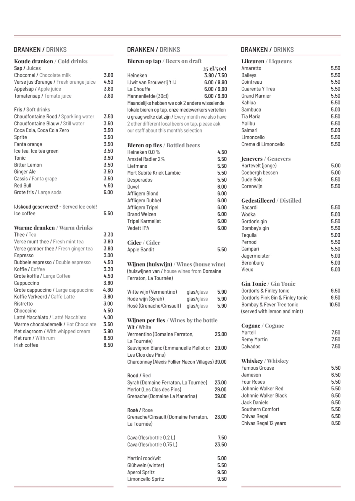 Menu 2024 - Cafe Restaurant Hans en Grietje in Amsterdam | TheFork