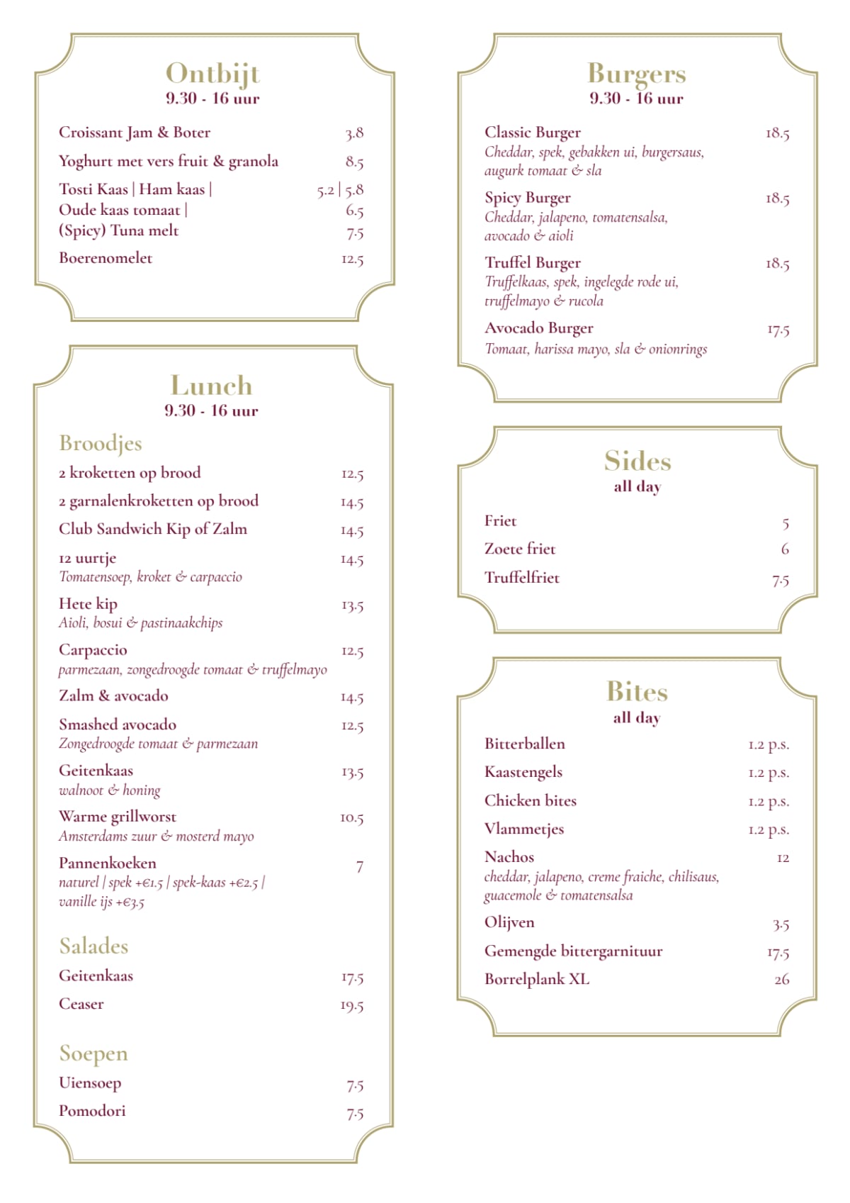 Carte et Menus 2024 - Cafe Neuf à Zandvoort | TheFork