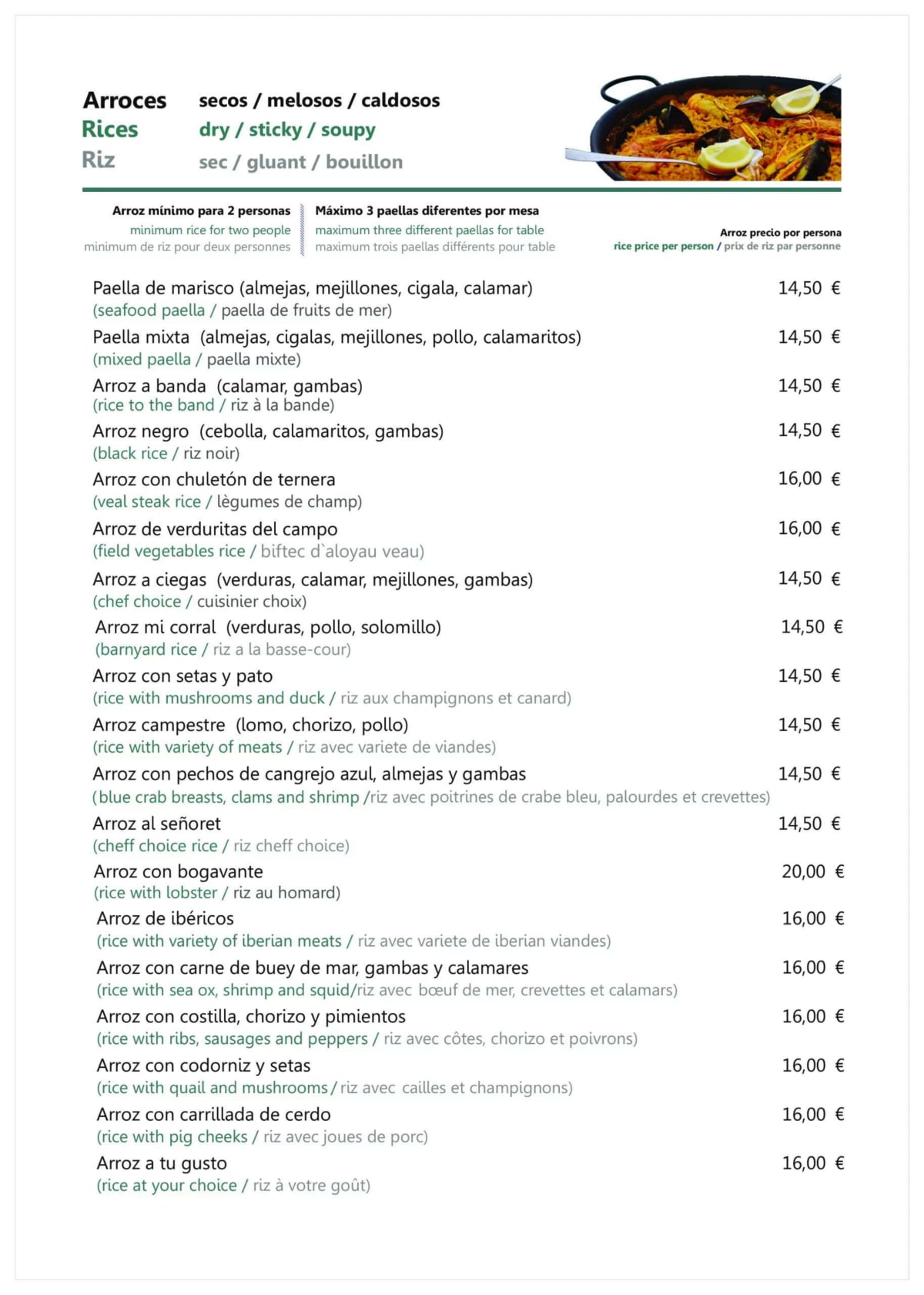 Carte et Menus 2024 - Arrocería Tick Tack à Málaga | TheFork